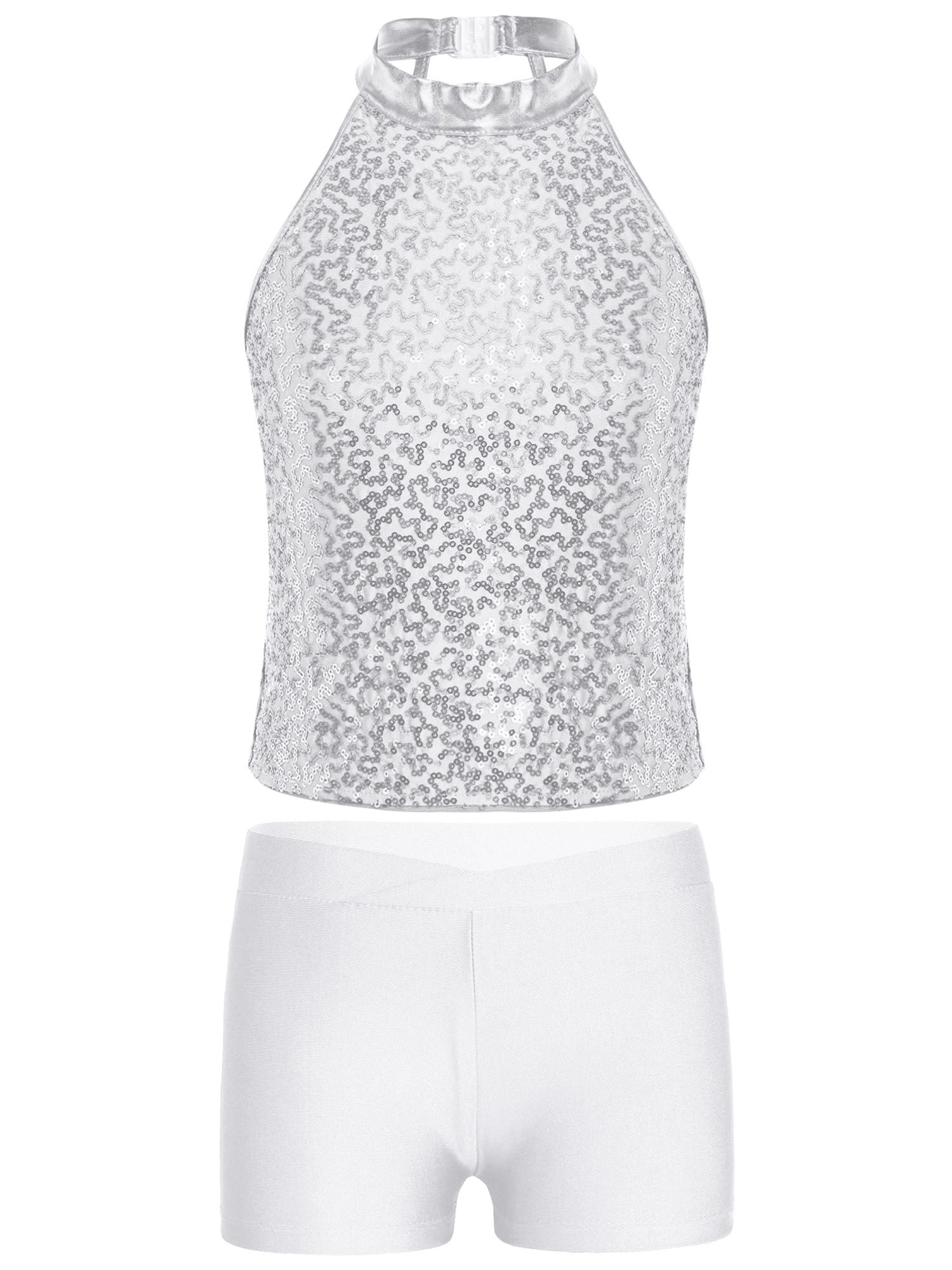 IEFIEL Kids Girls Workout Outfit Gymnastic Acrobatics Costume Halter ...