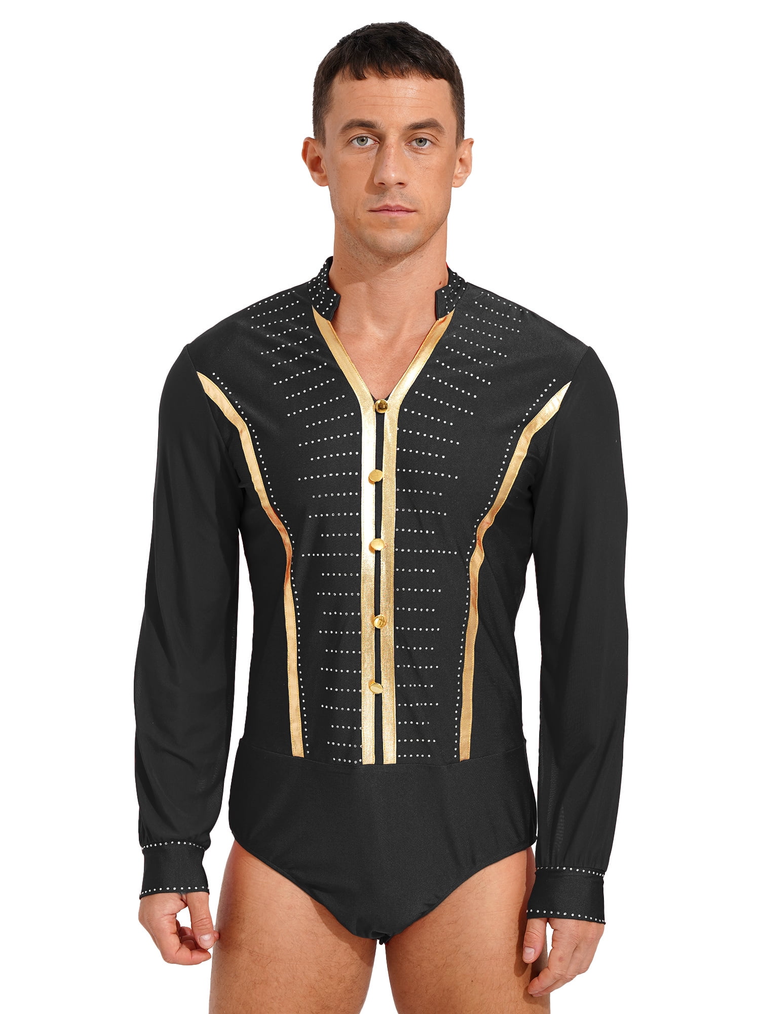 IEFIEL Mens Gymnastics Leotard Shiny Rhinestones Bodysuit Ballet ...