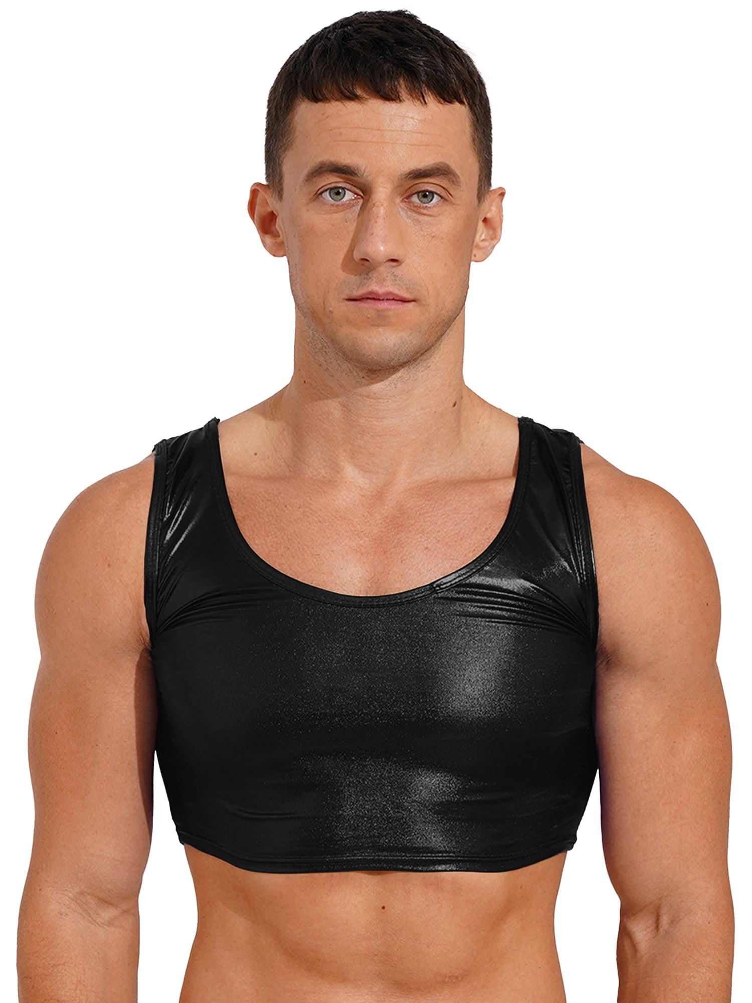 IEFIEL Mens Metallic Tank Top Sleeveless Shiny Crop Top Rave Festival ...