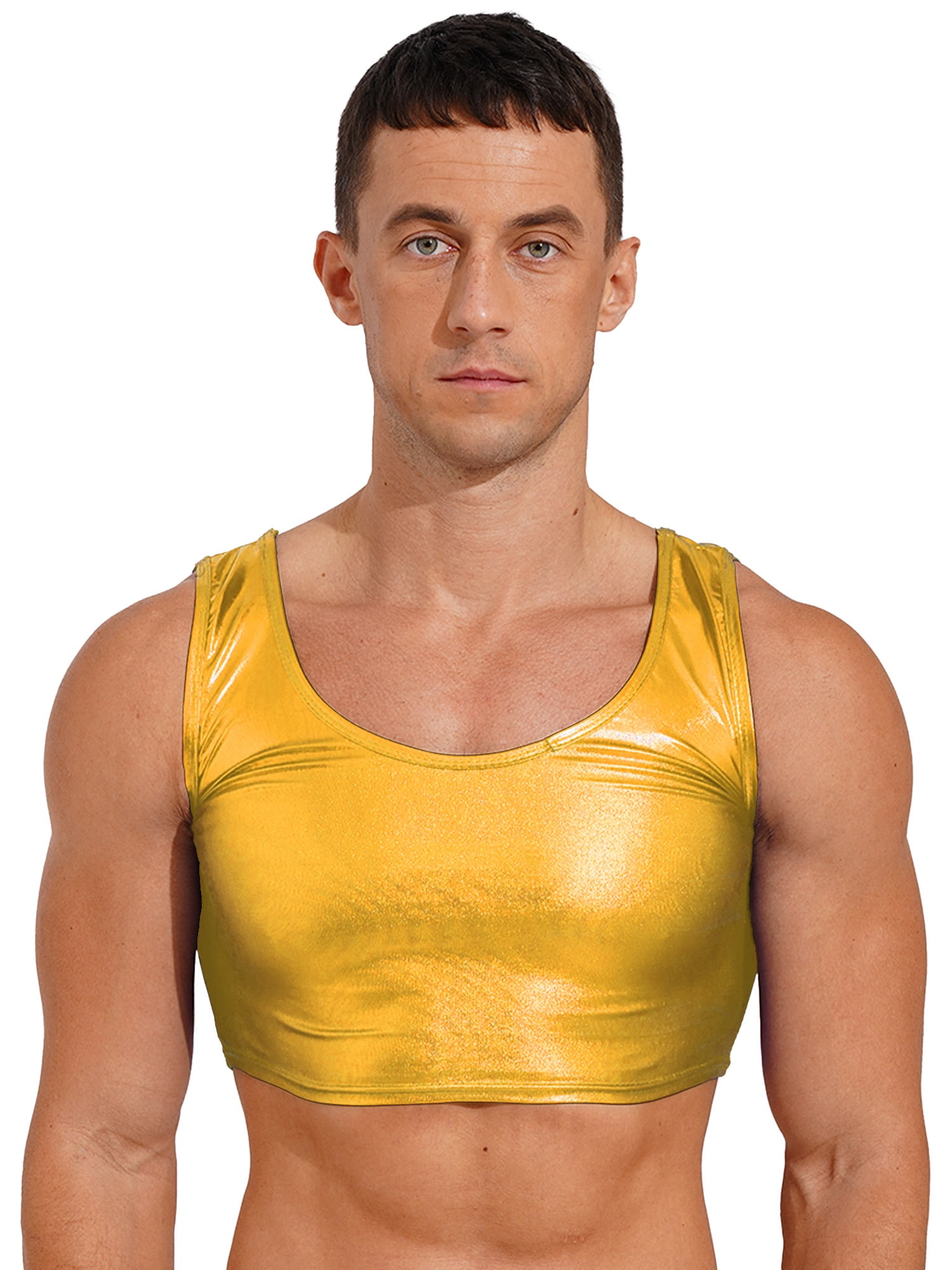 IEFIEL Mens Metallic Tank Top Sleeveless Shiny Crop Top Rave Festival ...