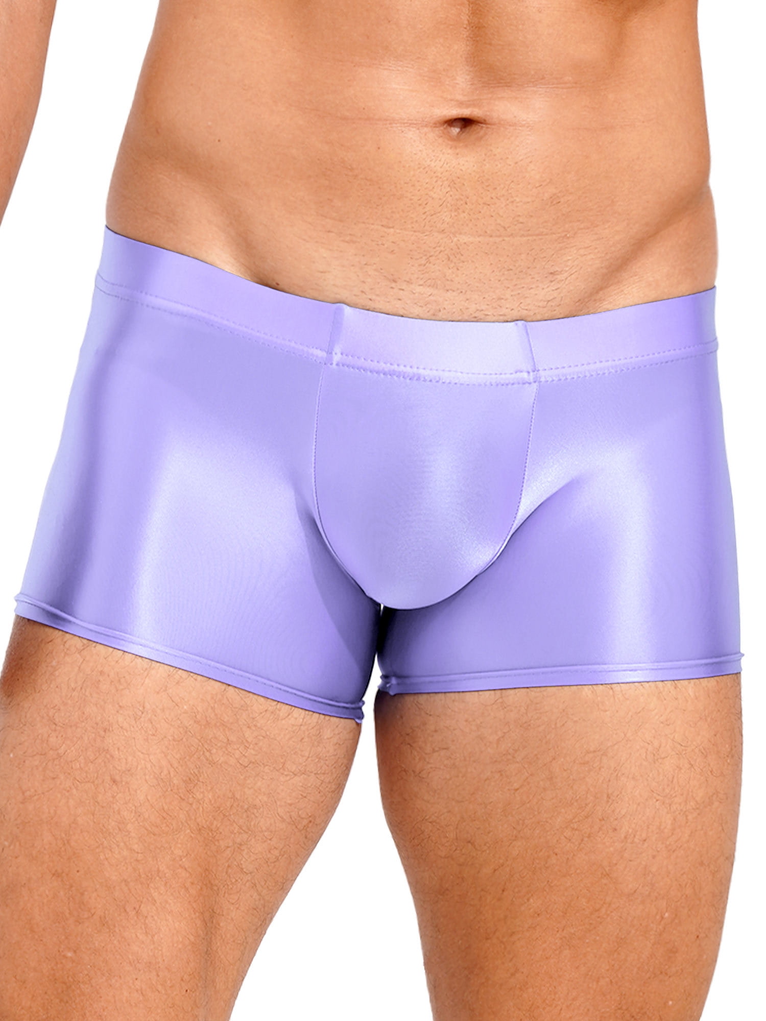 IEFIEL Mens Shiny Glossy Boxer Briefs Underwear Solid Color Low Rise Boxers Underpants Swimming ...