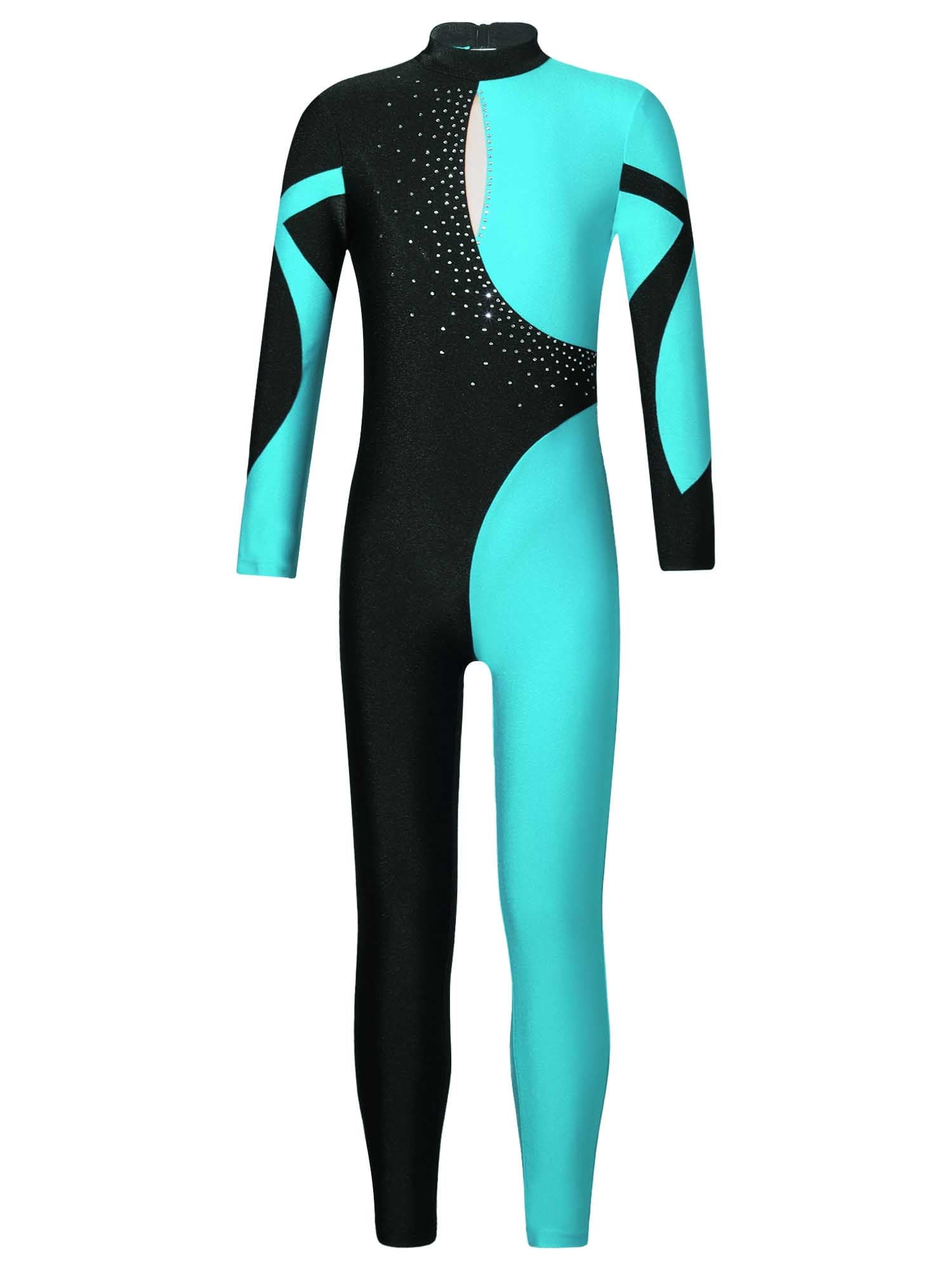 IEFIEL Teens Gymnastics Jumpsuit Girls Shiny Rhinestone Figure Ice ...