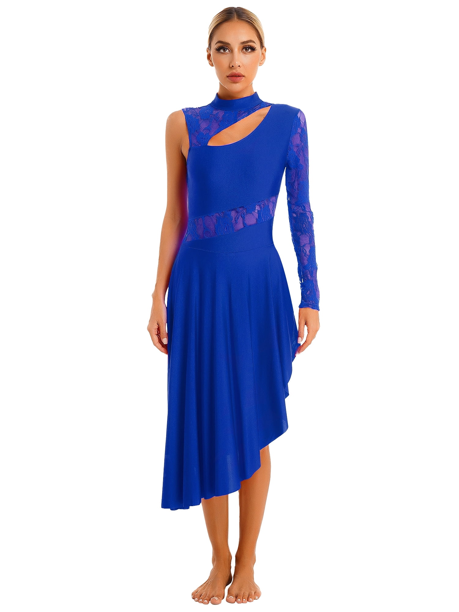 IEFIEL Womens One Sleeve Sheer Lace Leotard Dress Side Split Modern ...