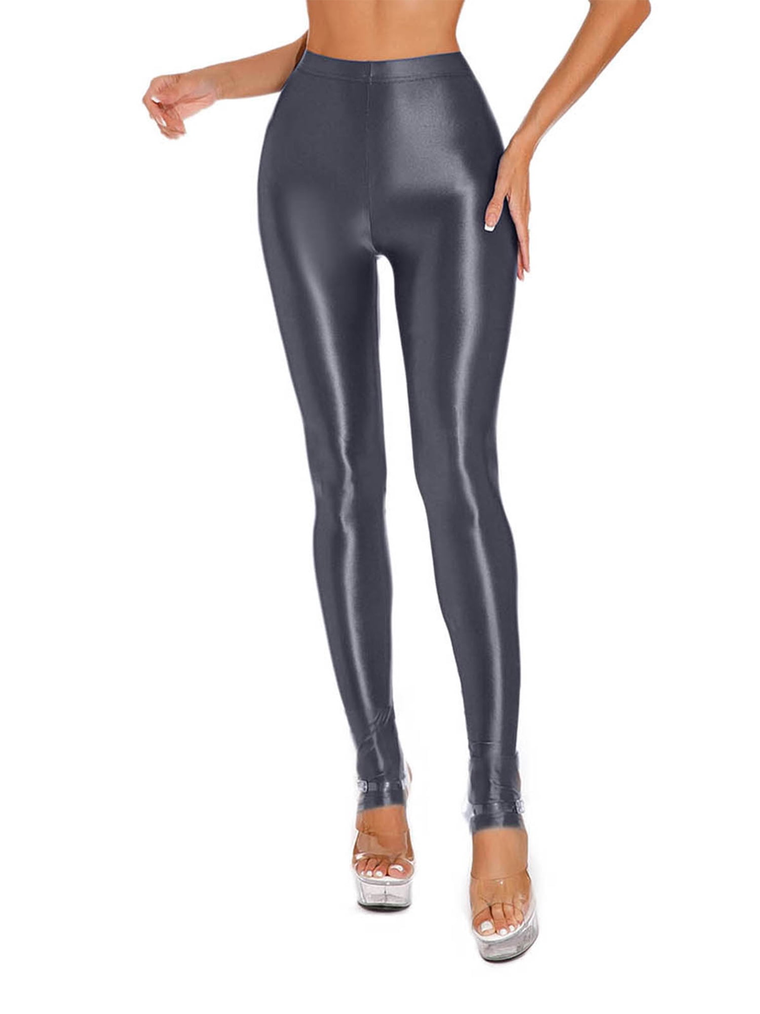 IEFIEL Womens Plus Size Oil Shiny Gym Leggings High Waist Opaque ...