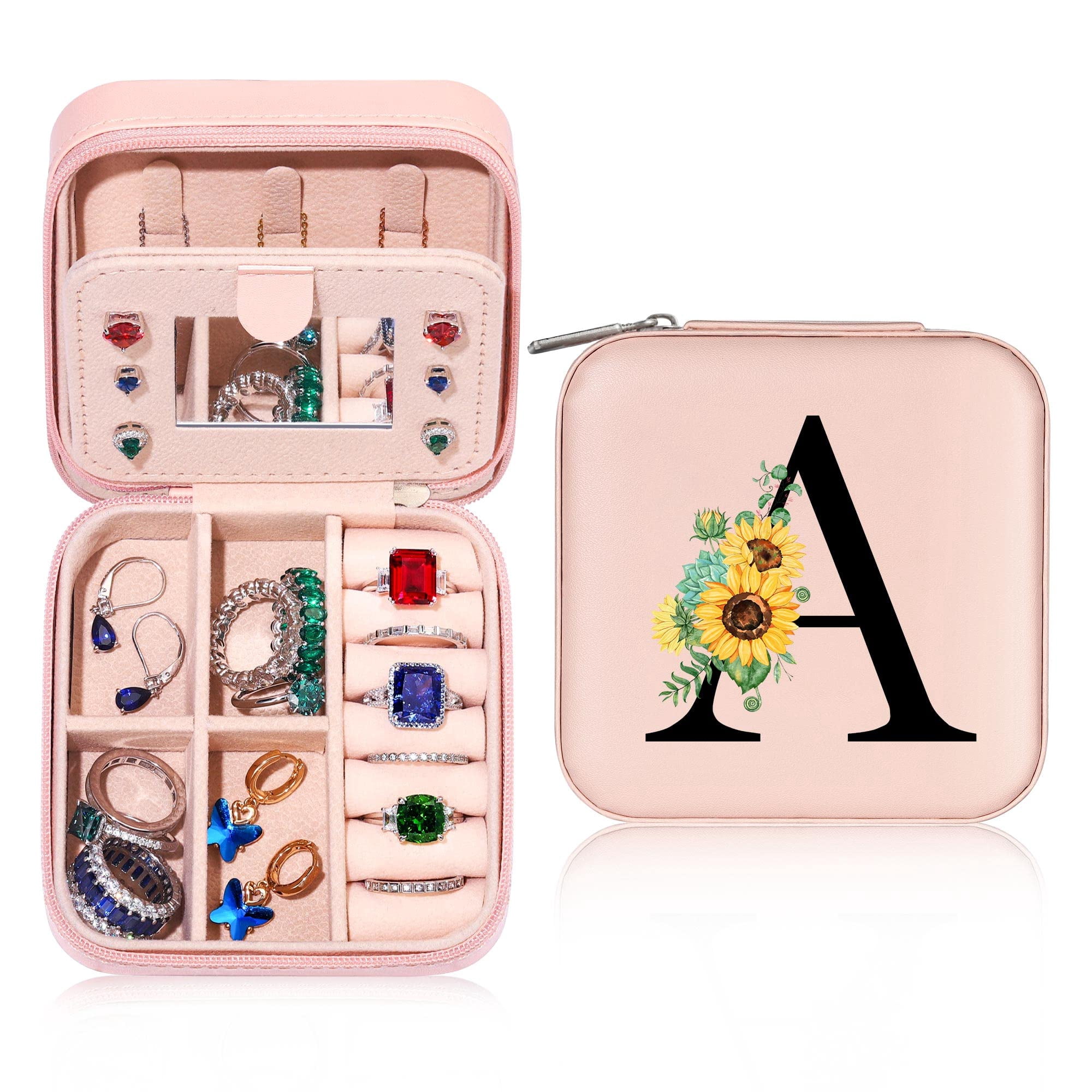 IEFSHINY Initial Travel Jewelry Box for Women Girls Portable Waterproof ...
