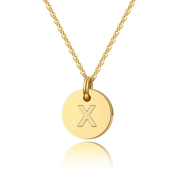 IEFSHINY Letter Initial Necklace for Women 14K Gold Plated Round Disc ...