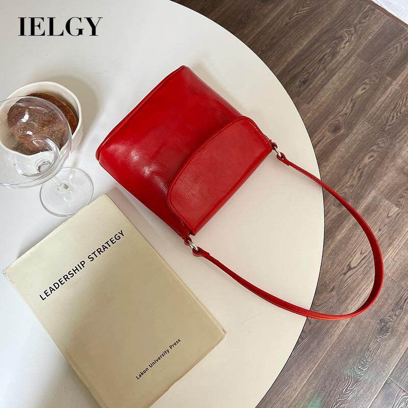 IELGY versatile texture niche design red messenger bucket bag for women ...