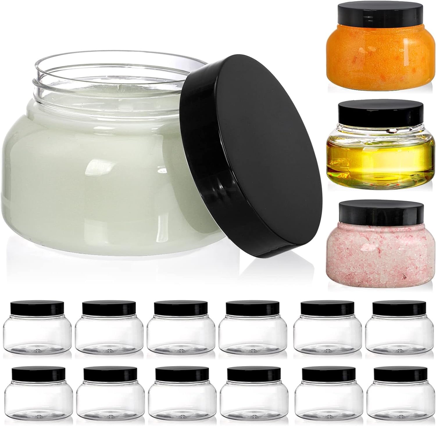 IEMIEBSHA 16 Pack 8 Oz Cosmetic Jars with Lids, Clear Body Scrub, Sugar ...