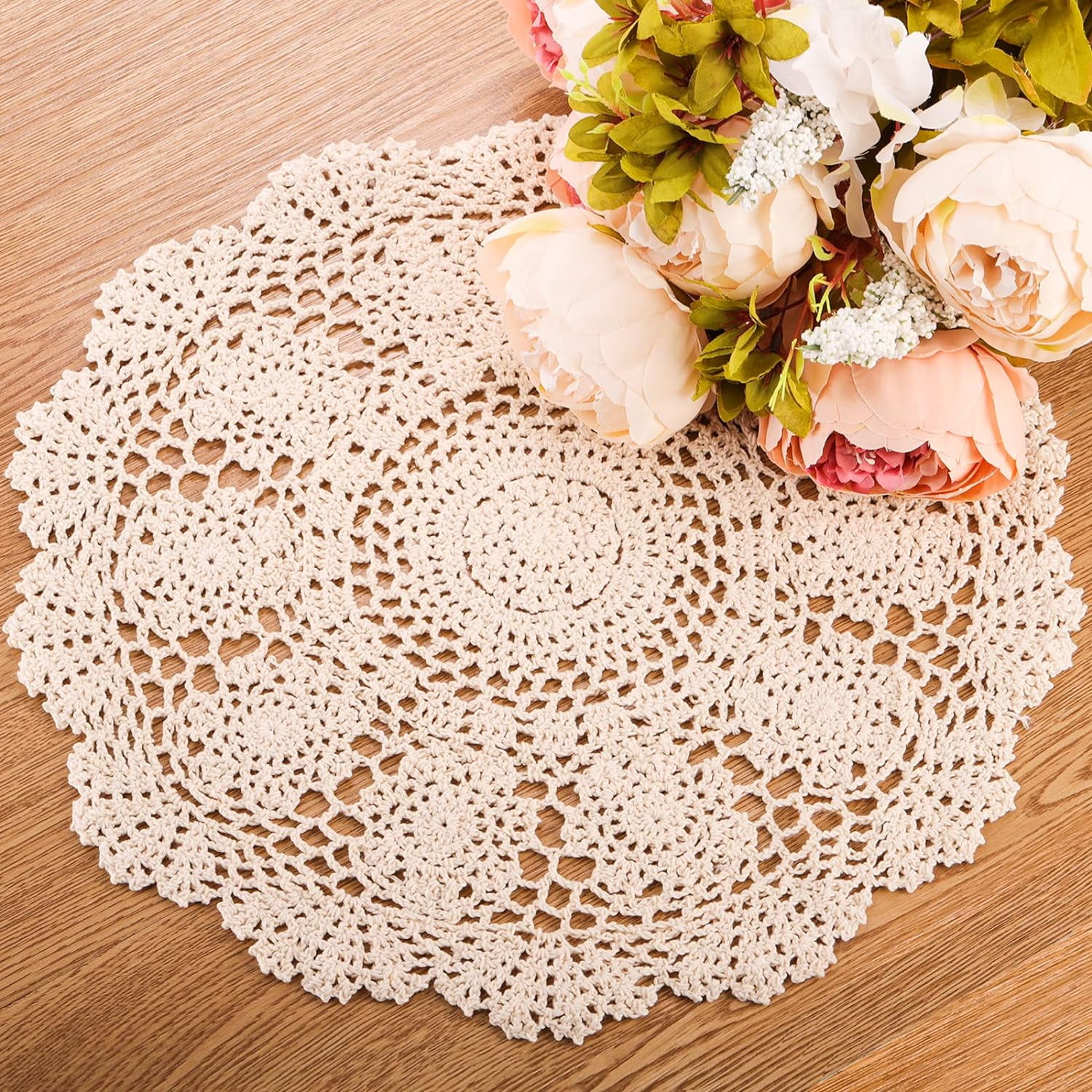IEMIEBSHA 4 Pack Handmade Crochet Lace Doilies, 15 Inch Round Beige ... IEMIEBSHA 4 Pack Handmade Crochet Lace Doilies, 15 Inch Round Beige ...