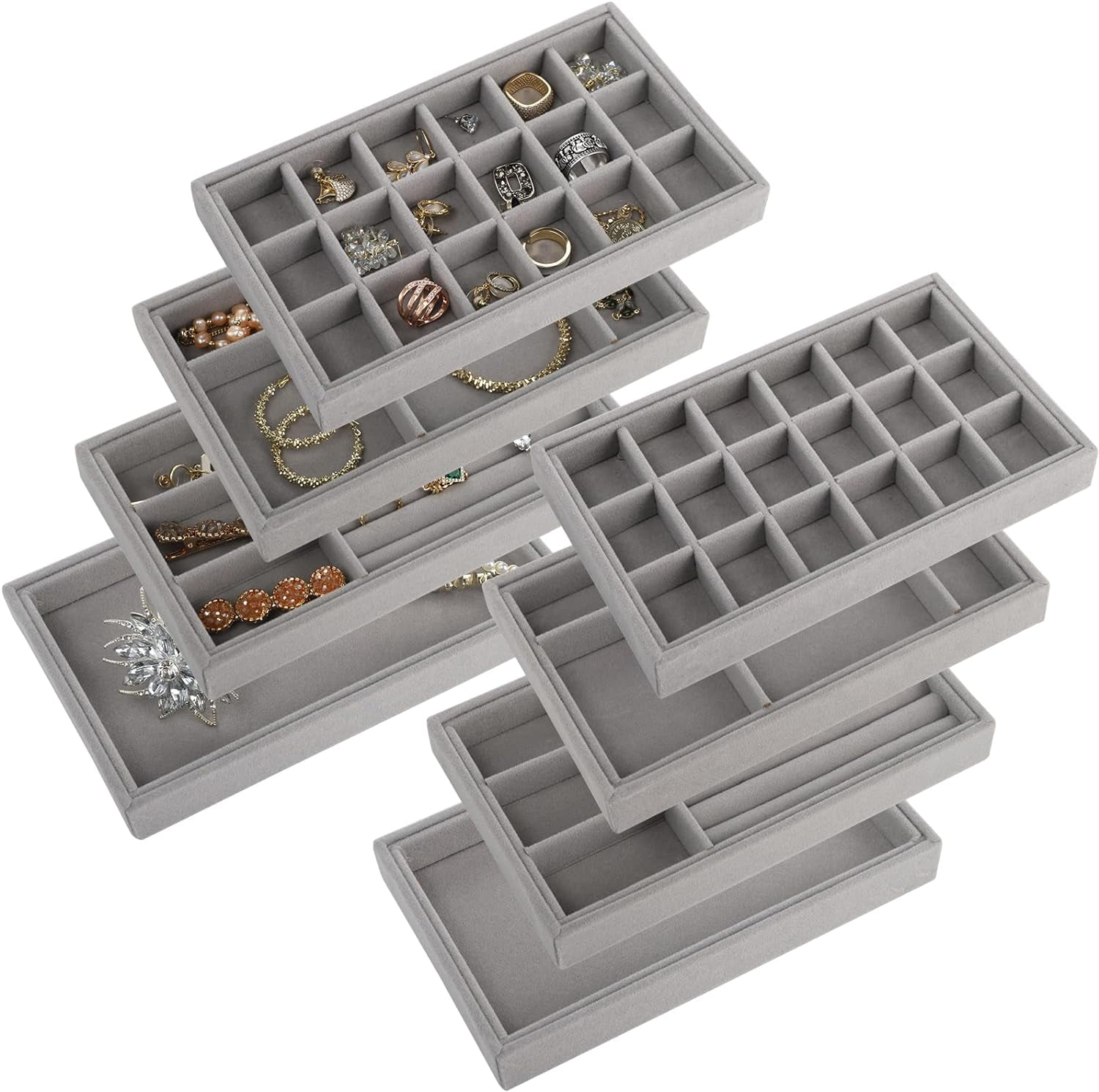 IEMIEBSHA 8 Pack Velvet Jewelry Trays Organizer, Stackable Jewelry ...