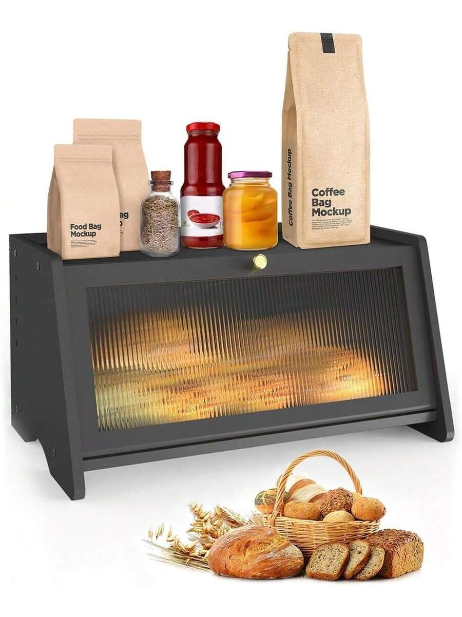 IEMIEBSHA Bread Box For Kitchen Countertop( Black), Bamboo Bread Box ...