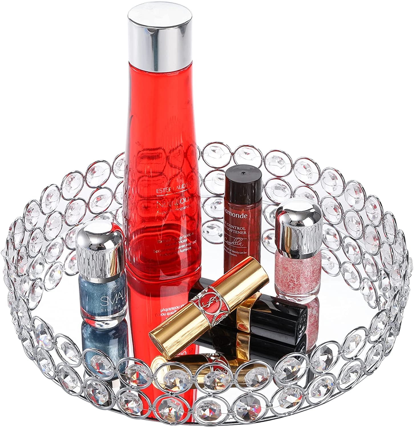 IEMIEBSHA Mirrored Crystal Vanity Tray, 10 Inches Crystal Cosmetic ...