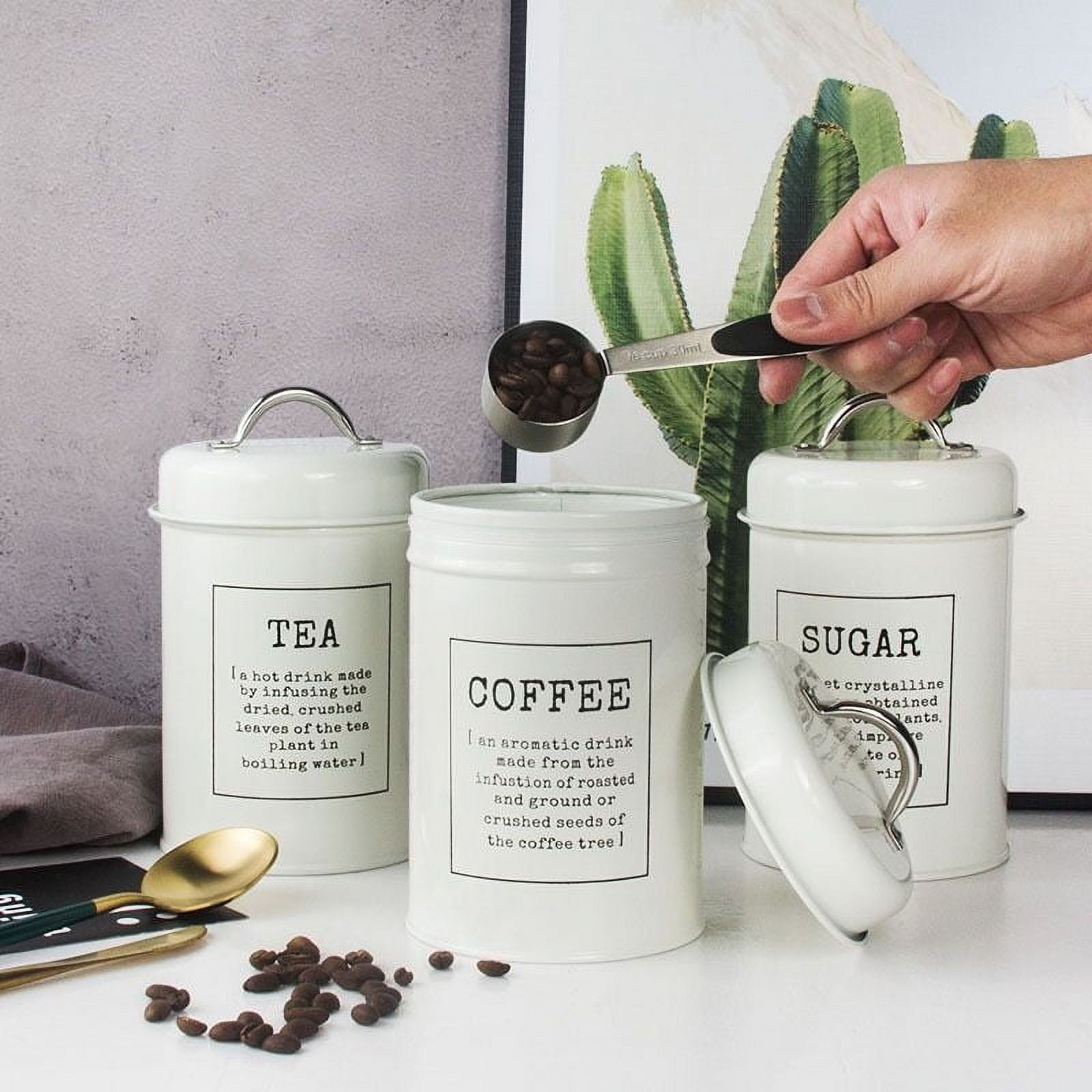 IEMIEBSHA Set of 3 Kitchen Canisters with Airtight Lids, Coffee Tea ...