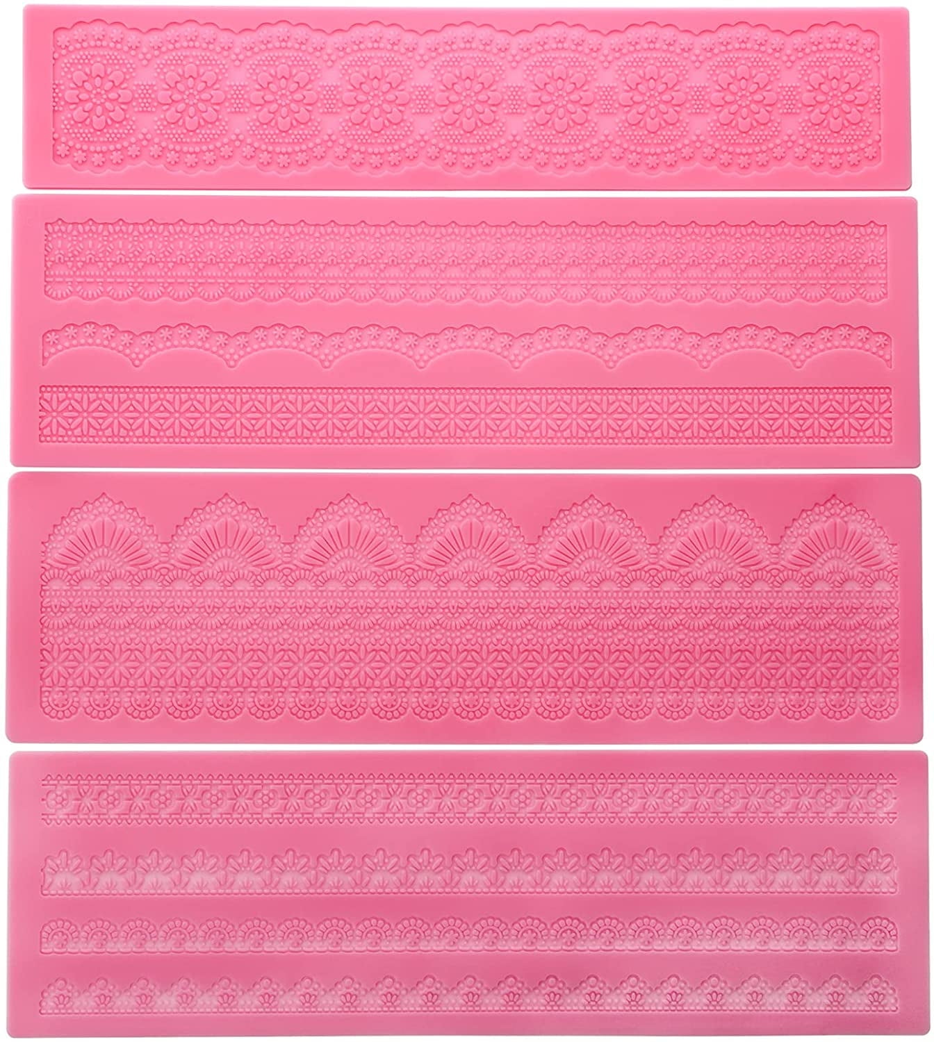 IEMIEBSHA Set of 4 Sugar Edible Cake Silicone Fondant Impression Lace ...