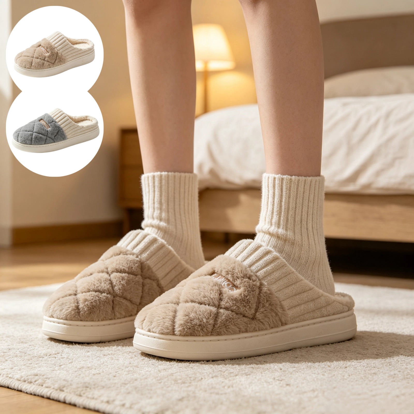 IEMIEMIEM Fuzzy House Slippers for Men Premium Comfort Thermal Diamond ...