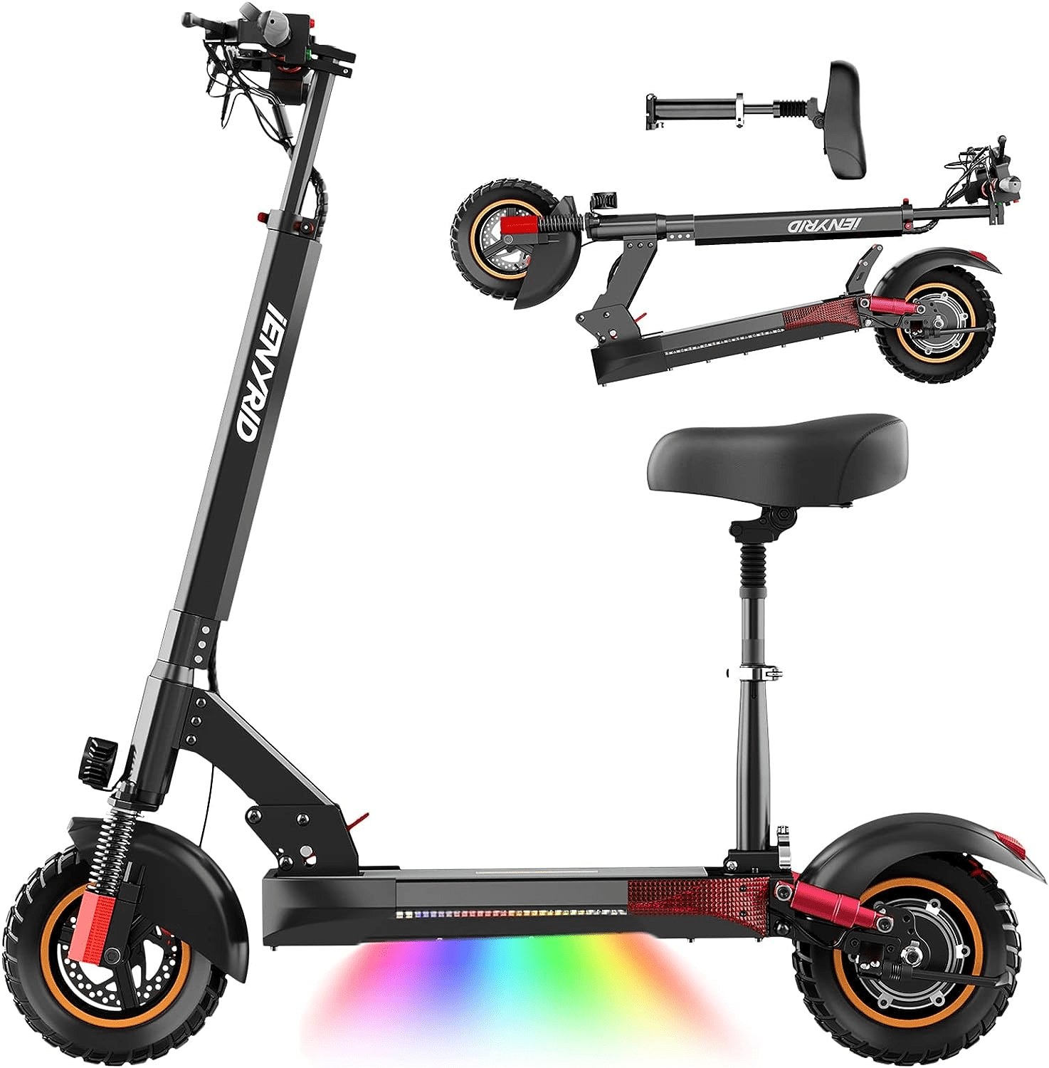 "IENYRID 600W Adult Electric Scooter, 48V Folding Skateboard with Seat ...