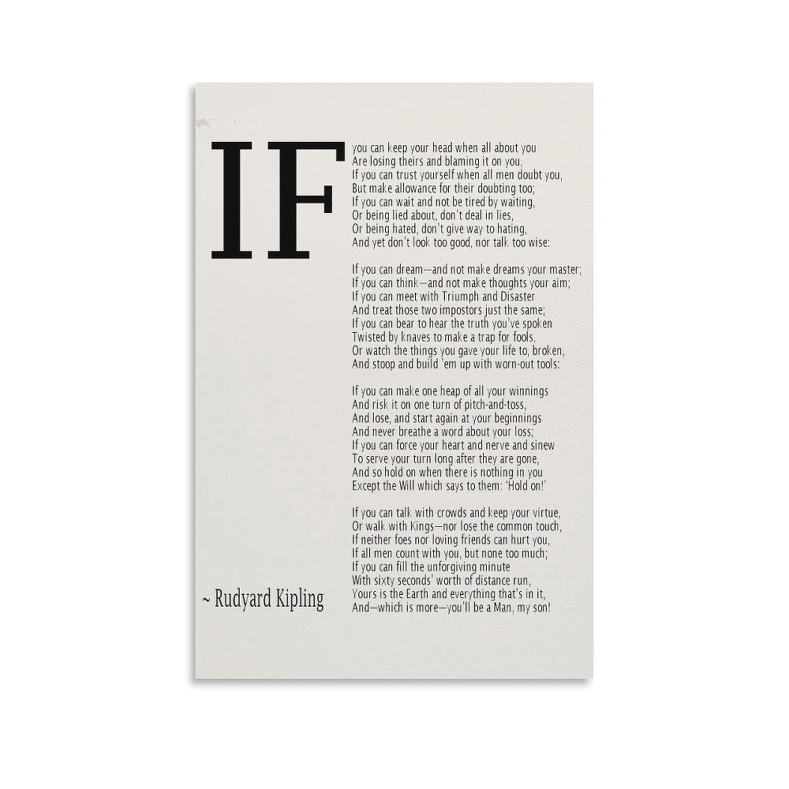 IF Rudyard Kipling Motivational Inspirational White Canvas Art Poster ...