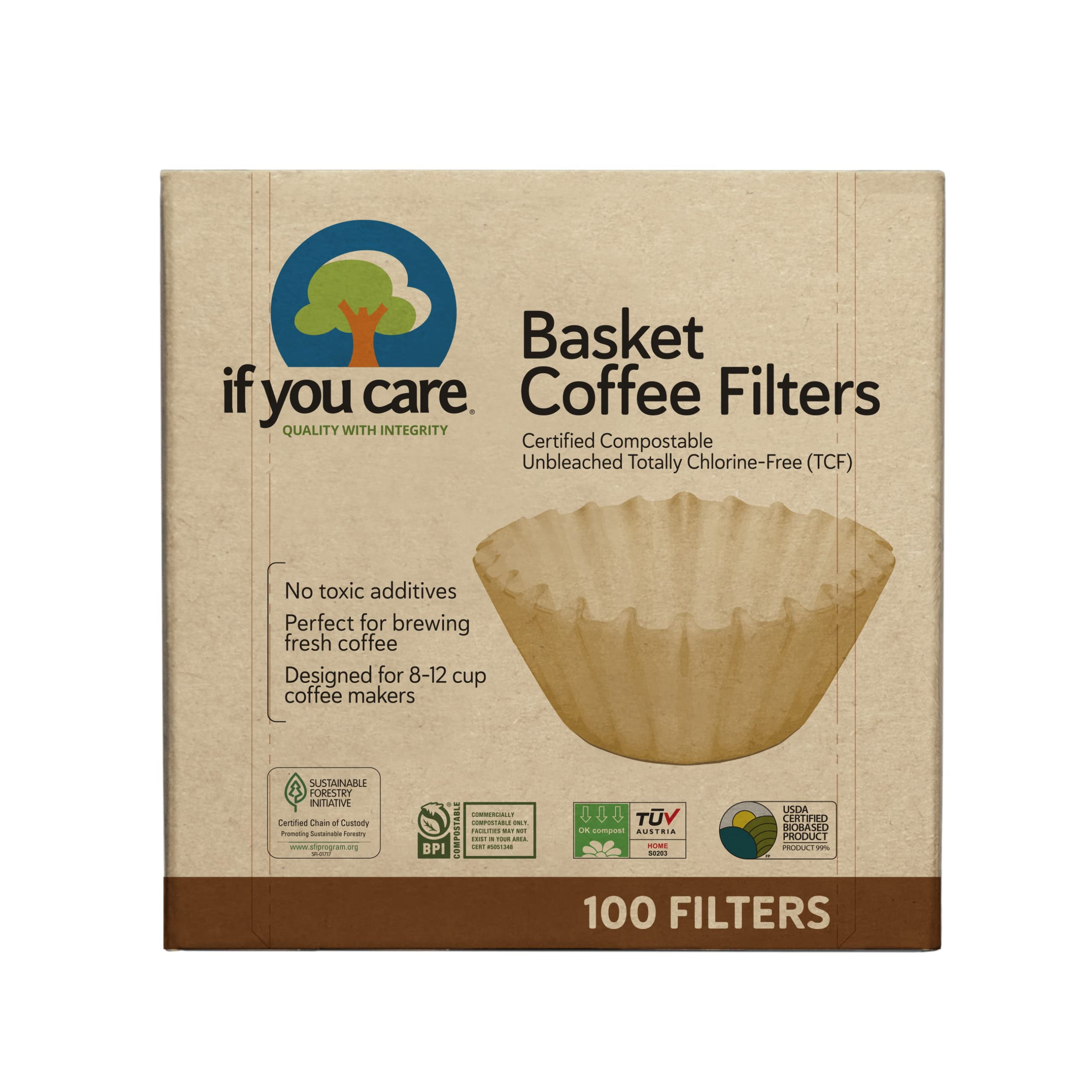IF YOU CARE Coffee Filters, 8-Inch Basket in Poly Bag, 100 Count, Pack ...