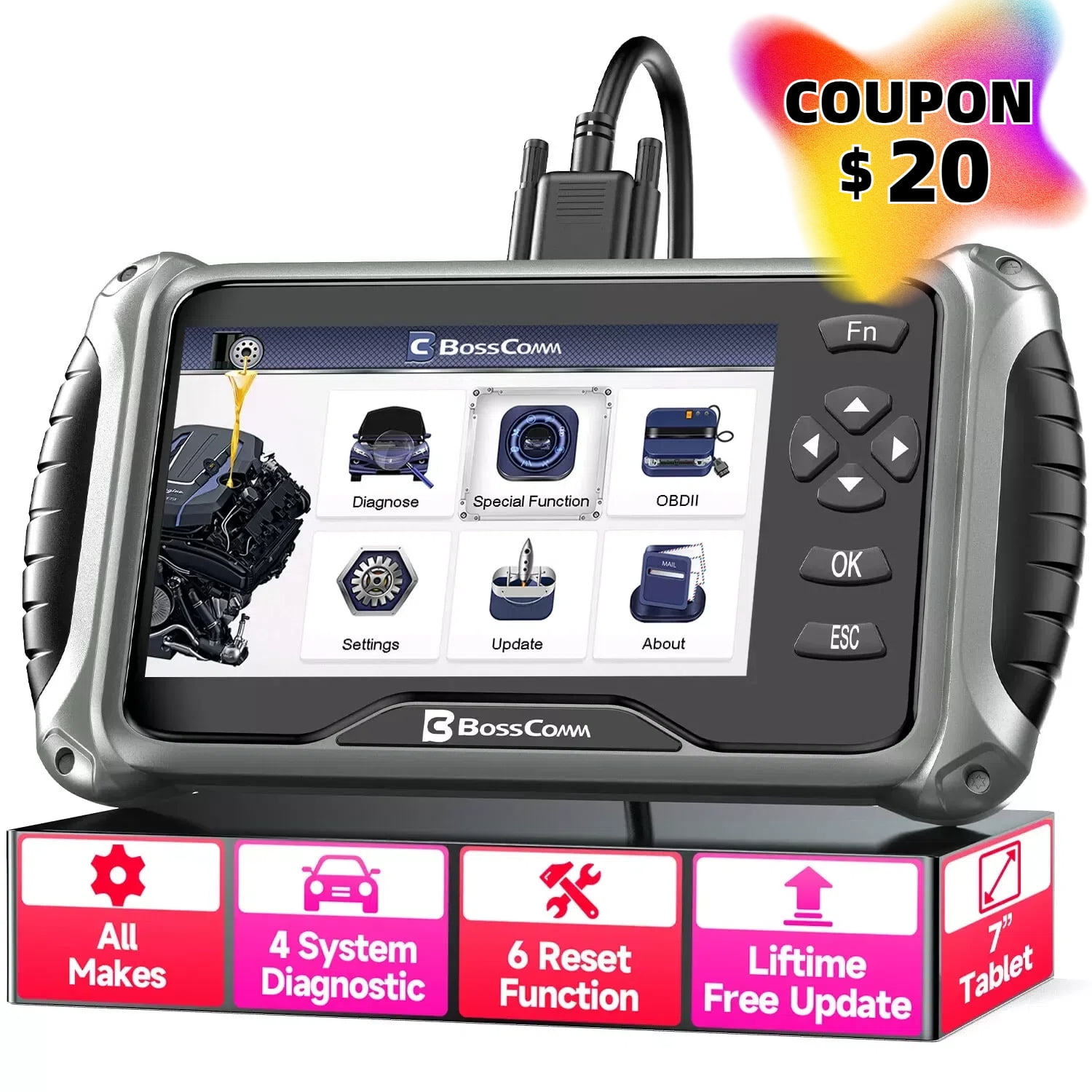 IF742 Car Scanner, 7" Transmission-ABS-SRS-Engine OBD2 Scanner with ABS ...
