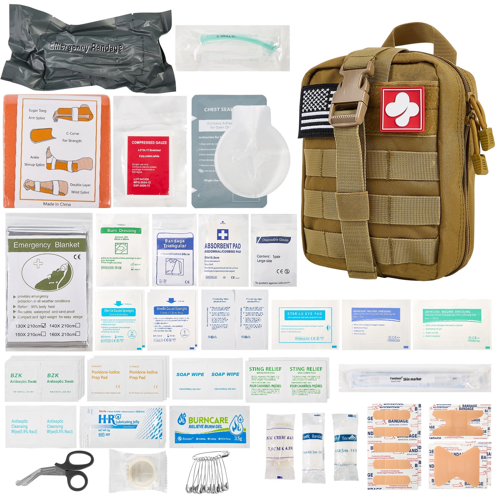 IFAK Trauma First Aid Kit with Gauze, Emergency Bandage, Splint, Chest Seal - Military Combat ...