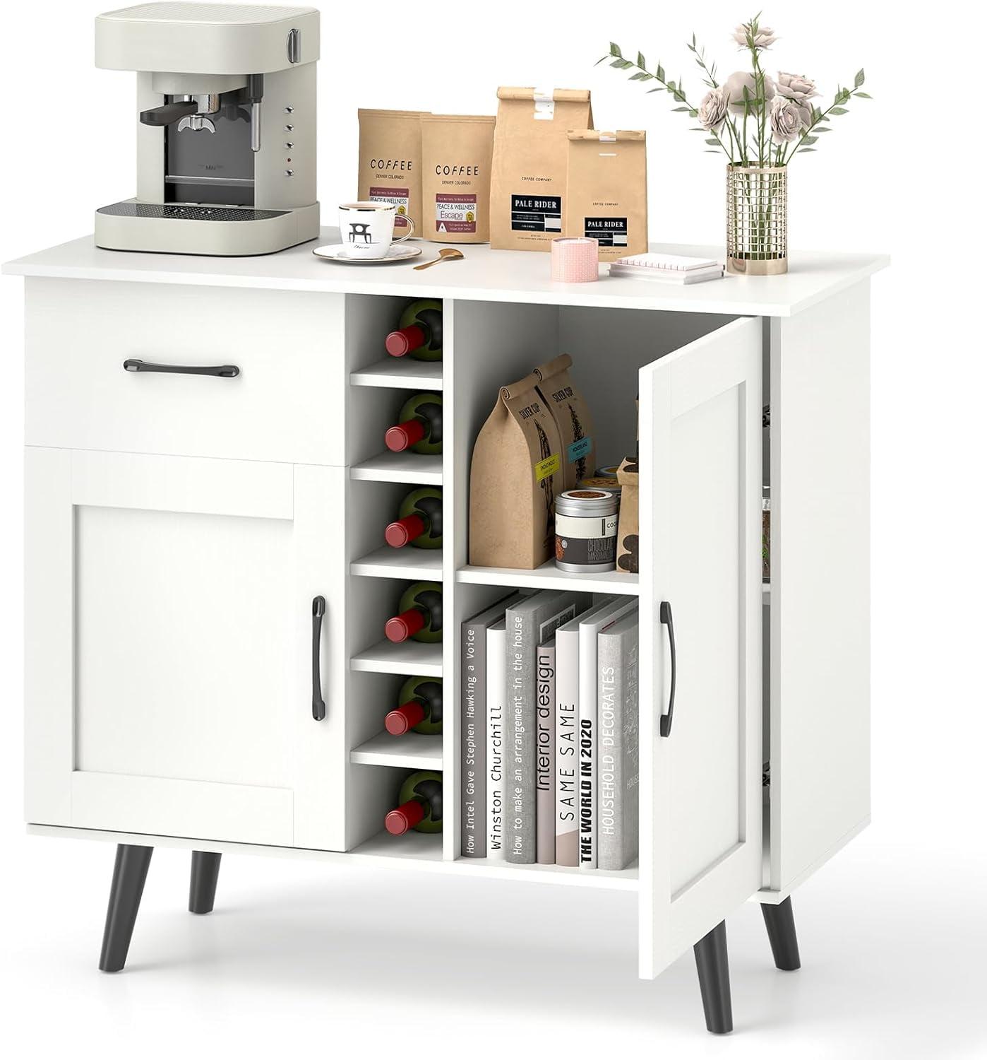 IFANNY Buffet Cabinet with Storage, Liquor Cabinet w/ 6-Bottle Wine ...