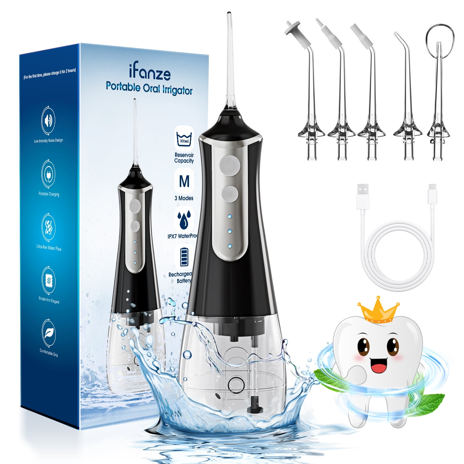iFanze Water Flosser Cordless for Teeth Cleaning, Rechargeable Oral ...