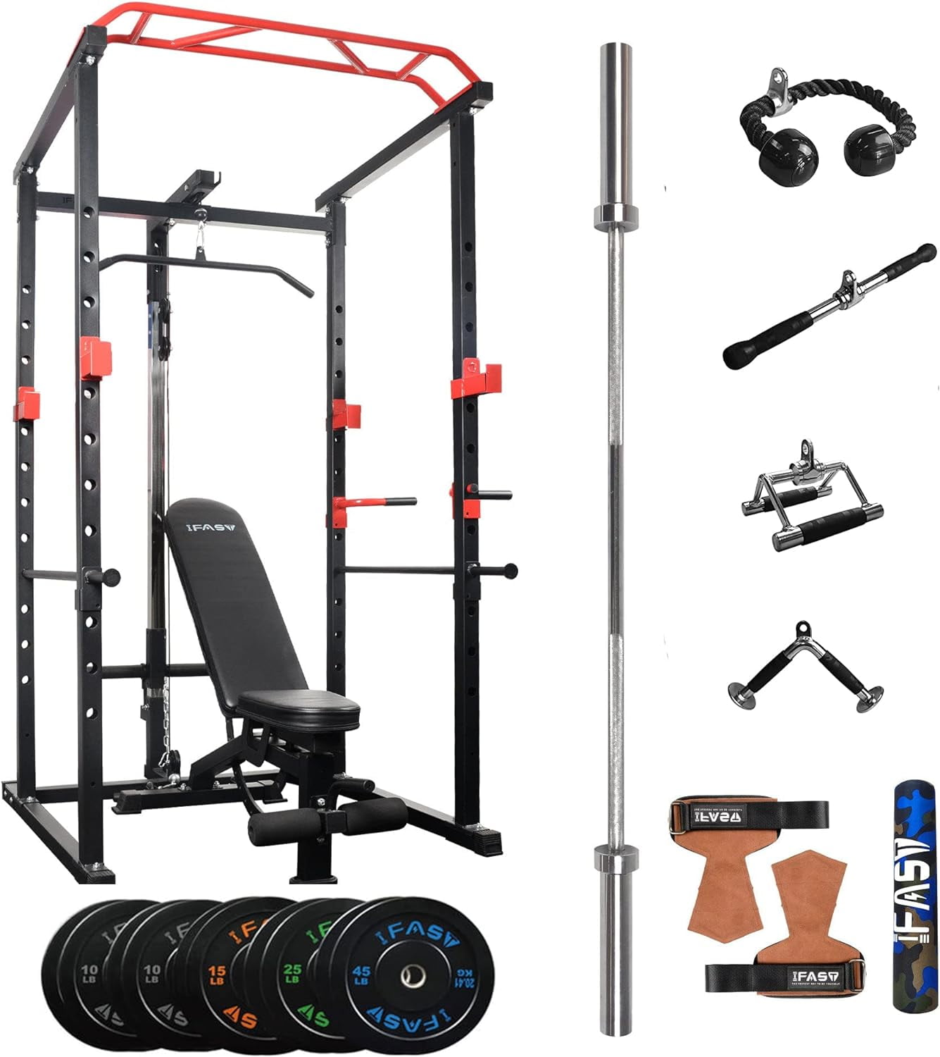 IFAST 210lb Home Gym Power Cage: Multi-functional Squat Rack with ...