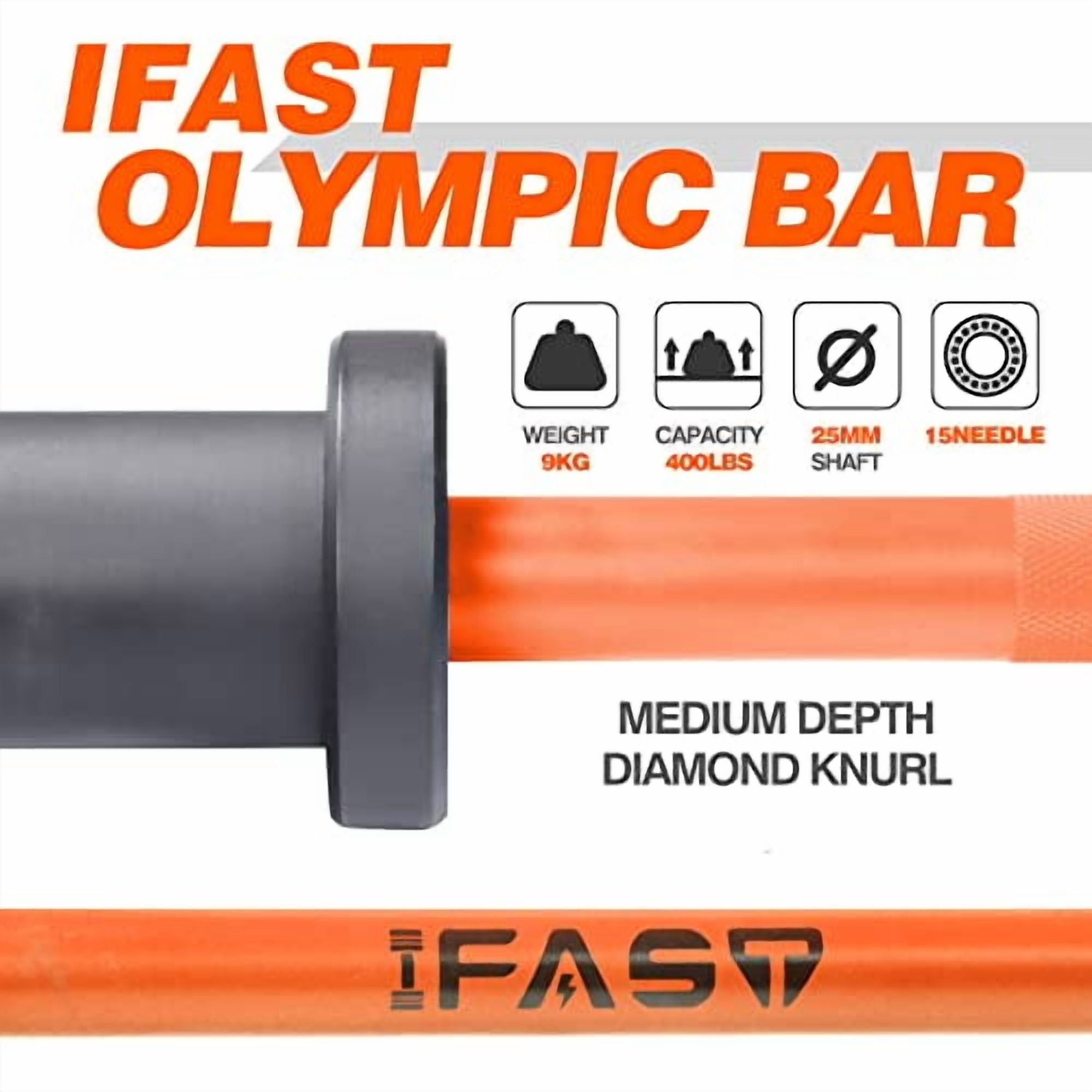 IFAST Olympic Barbell Bar 4FT Solid Chrome Barbell with Bearing, 7.2FT ...