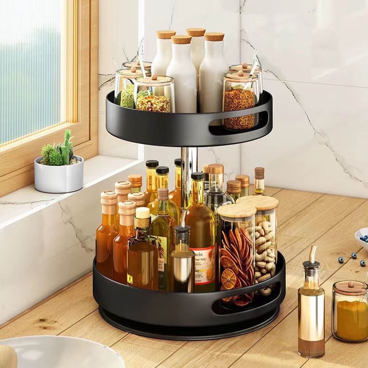 IFCOW 2 Tier Lazy Susans Kitchen Organizer, Adjustable, Rotating Spice ...
