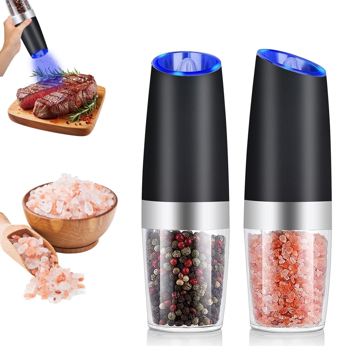IFCOW 2x Electronic Salt and Pepper Grinder Sets, LED, Adjustable ...
