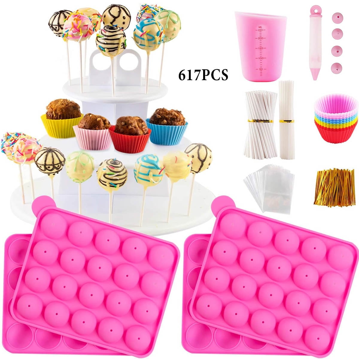 IFCOW Cake Stick Maker Kit 617 pcs,Silicone Cake Lollipop Baking Mold ...