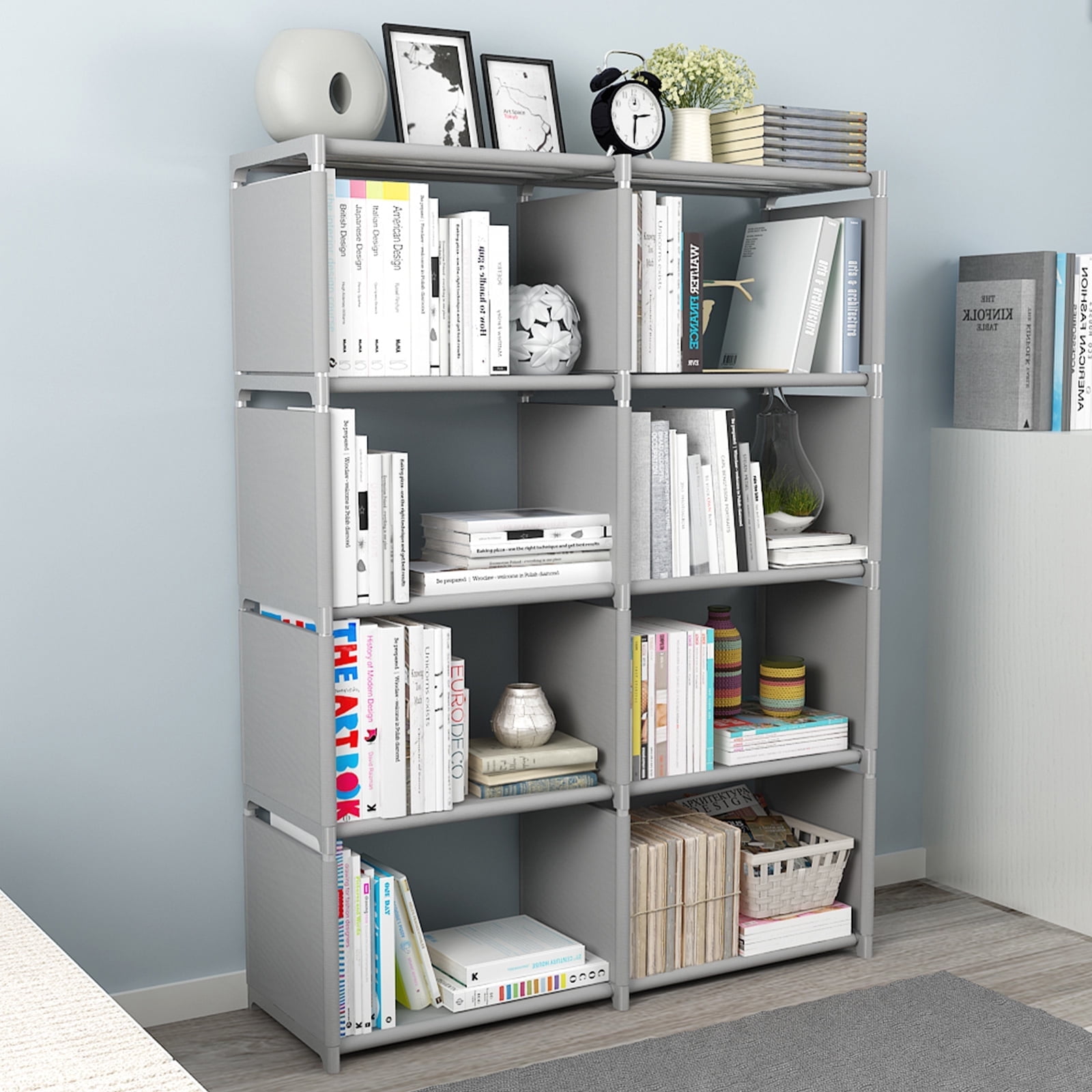 IFCOW 8 Cube Bookcase 4-Tiers Portable Bookshelf Adjustable Bookshelf ...