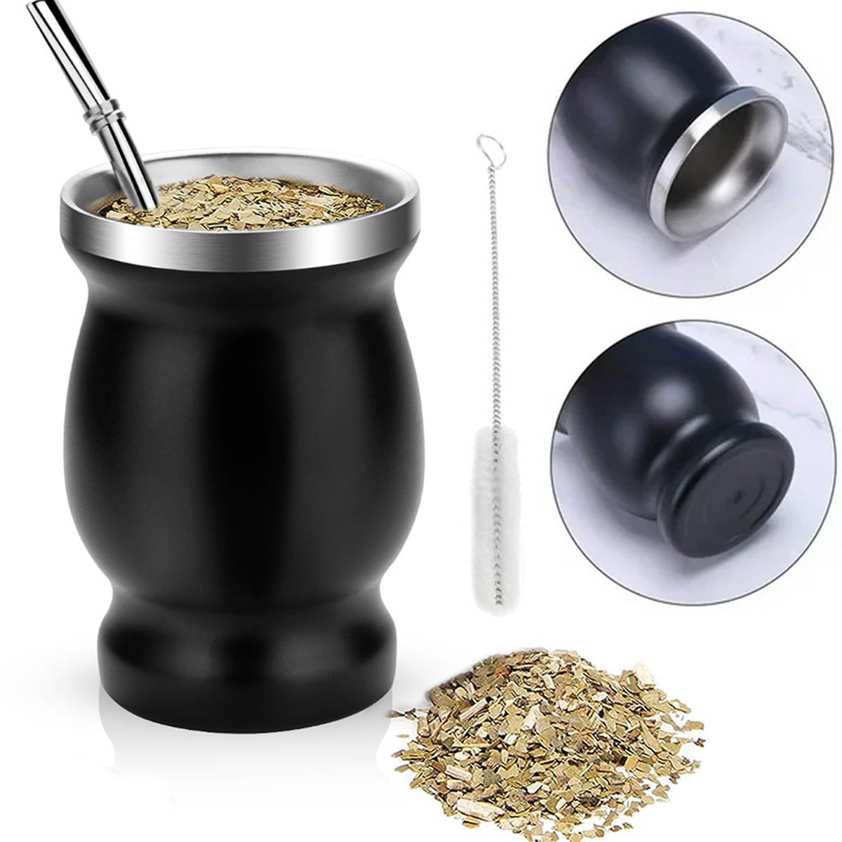 IFCOW 8 Oz Yerba Mate Cup with Straws and Cleaning Brush ,Stainless ...