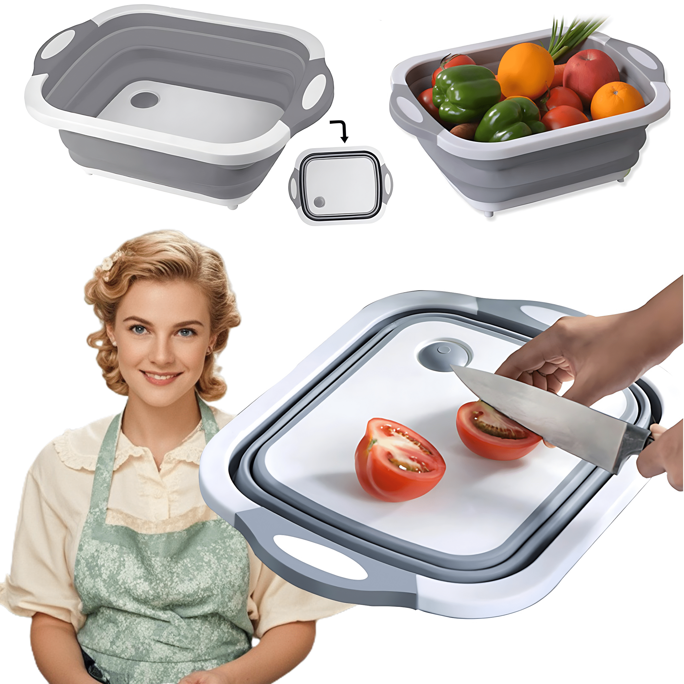 IFCOW 3-in-1 Collapsible Cutting Board, Kitchen Chopping Board with ...