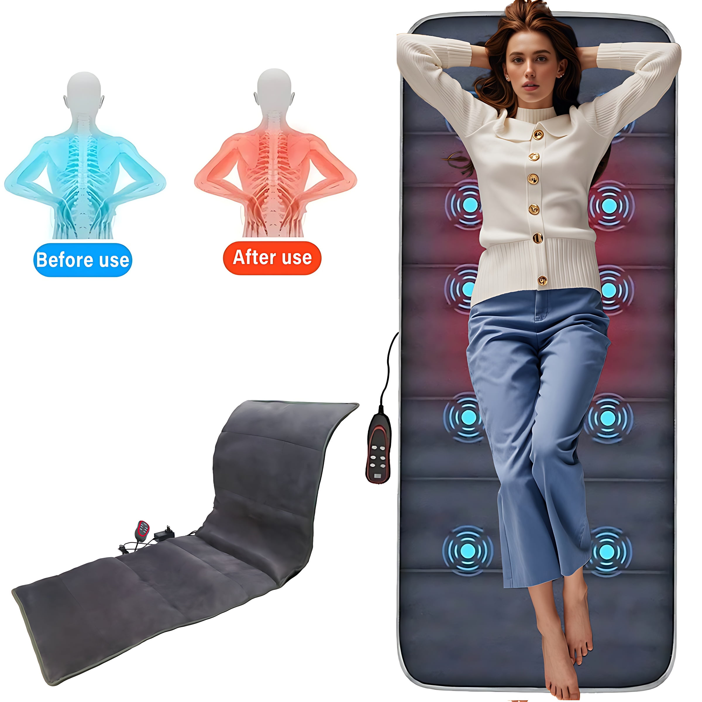 IFCOW Portable Vibrating Full Body Massage Cushion Mat with 2 Heat Pads ...