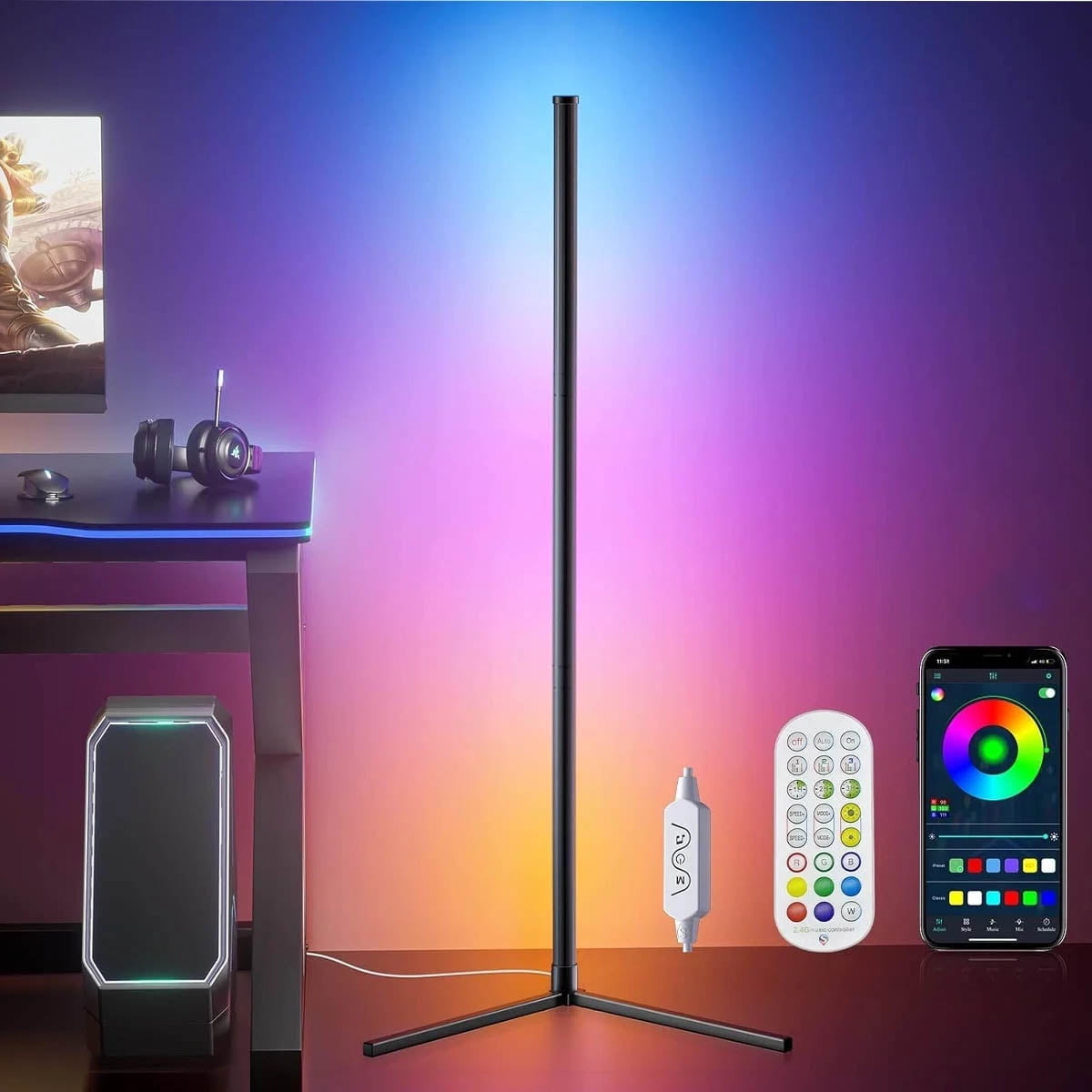 IFCOW LED Corner Floor Lamp,63" RGB Color Changing Floor Lamp with ...
