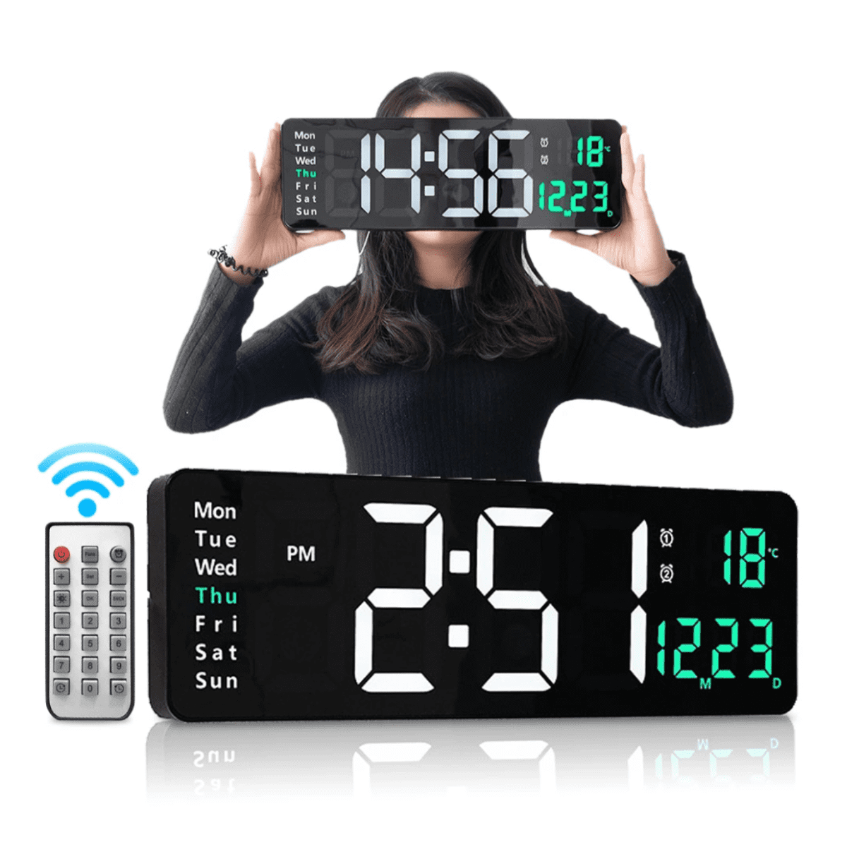 IFCOW 16in LED Digital Wall Clock: Remote Control, Adjustable ...
