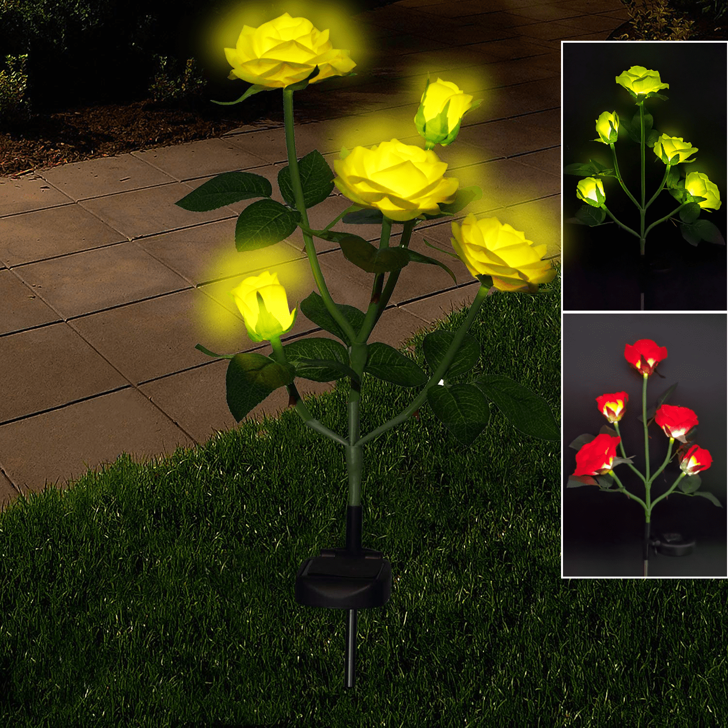 IFCOW Solar Flower Light,LED Outdoor Solar Landscape Lights with 5 Rose ...