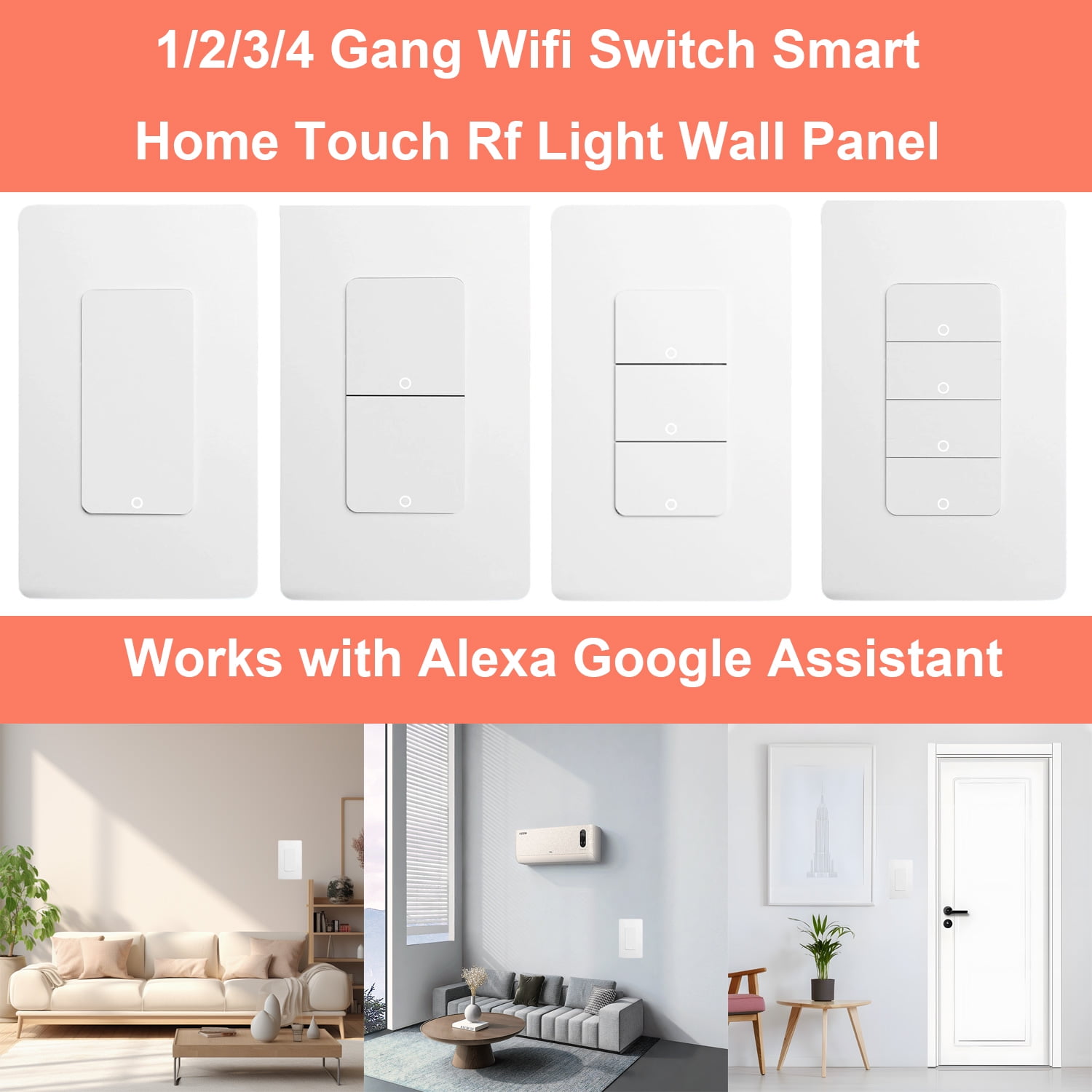 IFCOW Wi-Fi Smart Light Switch, 2.4GHz Wi-Fi 4 Gang Switch, Netural ...