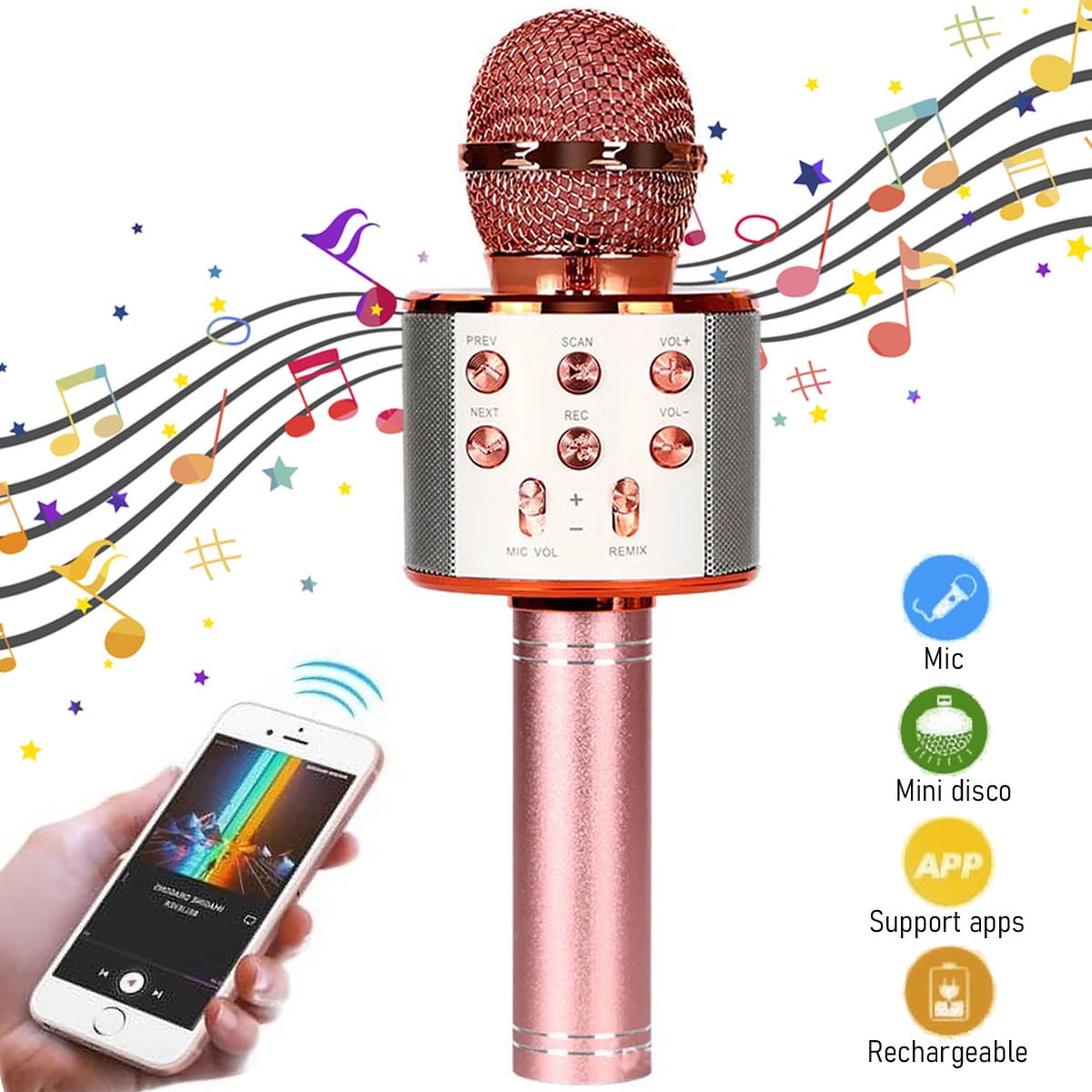 IFCOW Wireless Bluetooth Karaoke Microphone Karaoke Machine Speaker ...