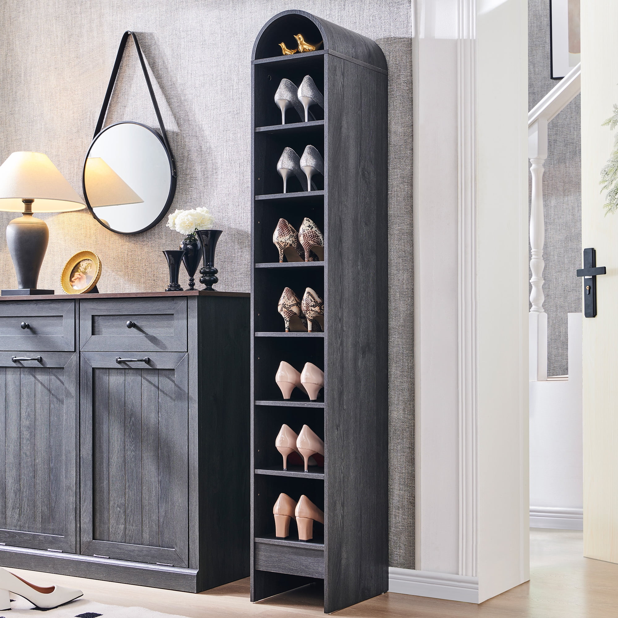 IFGET 67" Tall Arched Shoe Storage Cabinet, 3 Adjustable Shelves, 8 ...