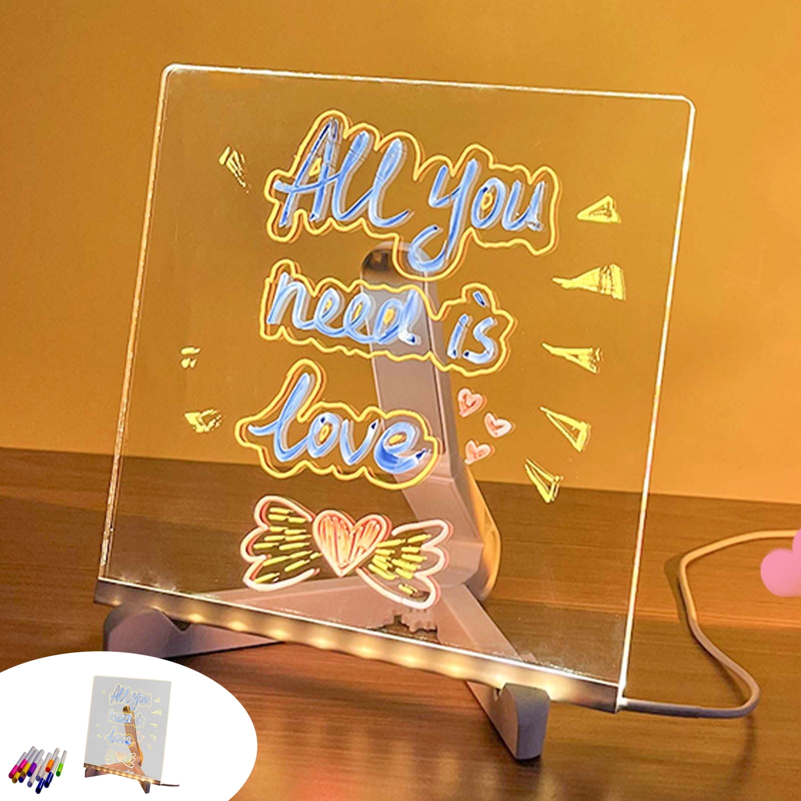 IFNWSV 5.90x5.90in Acrylic Dry Erase Board with Light, LED Note Board ...