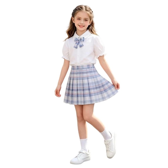 IFNWSV Girls Summer Outfits 3 Piece Short Sleeve Bubble Lapel Shirt and ...