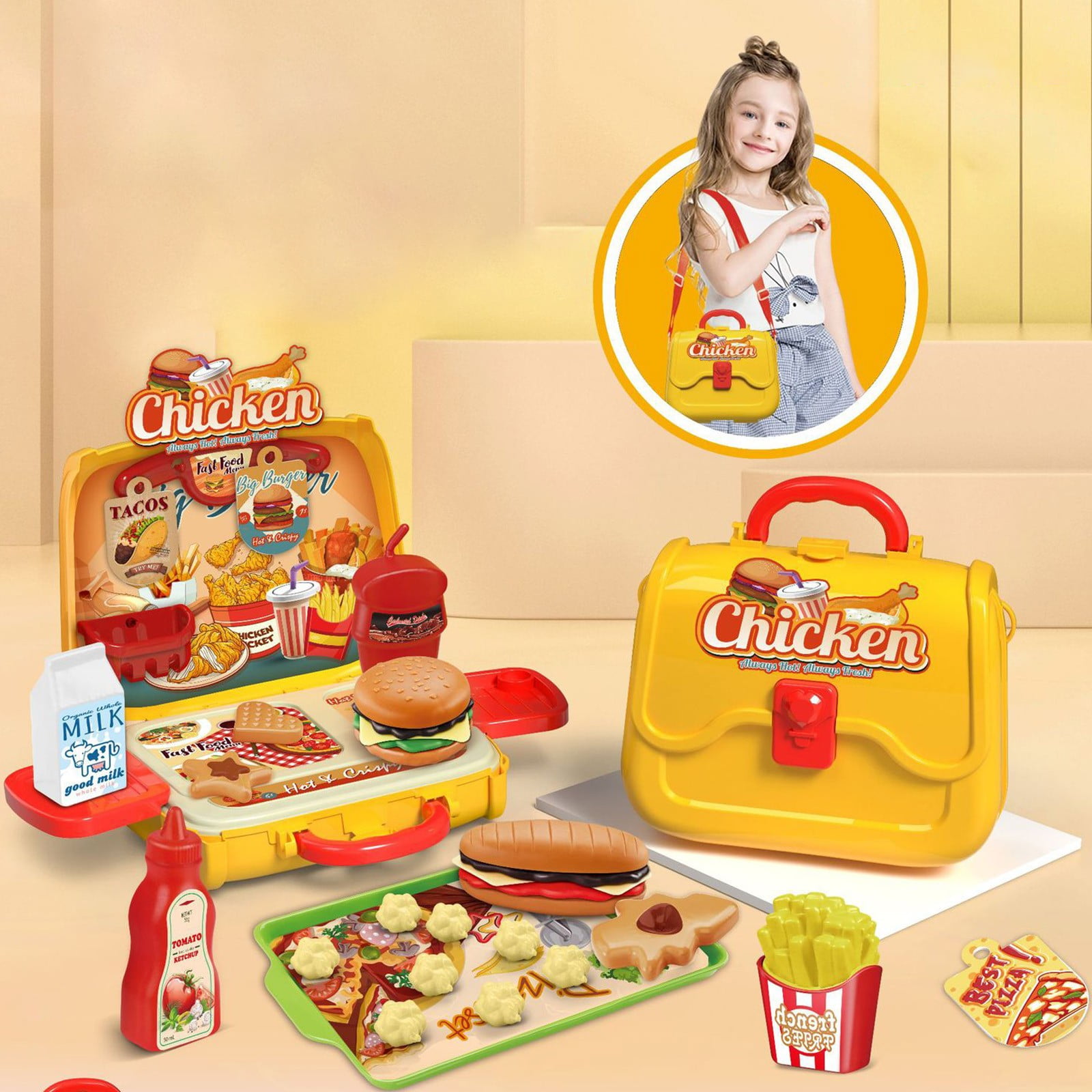 IFNWSV Pretend Play Food Set, Food Toys with Hamburger Popcorn Toy ...