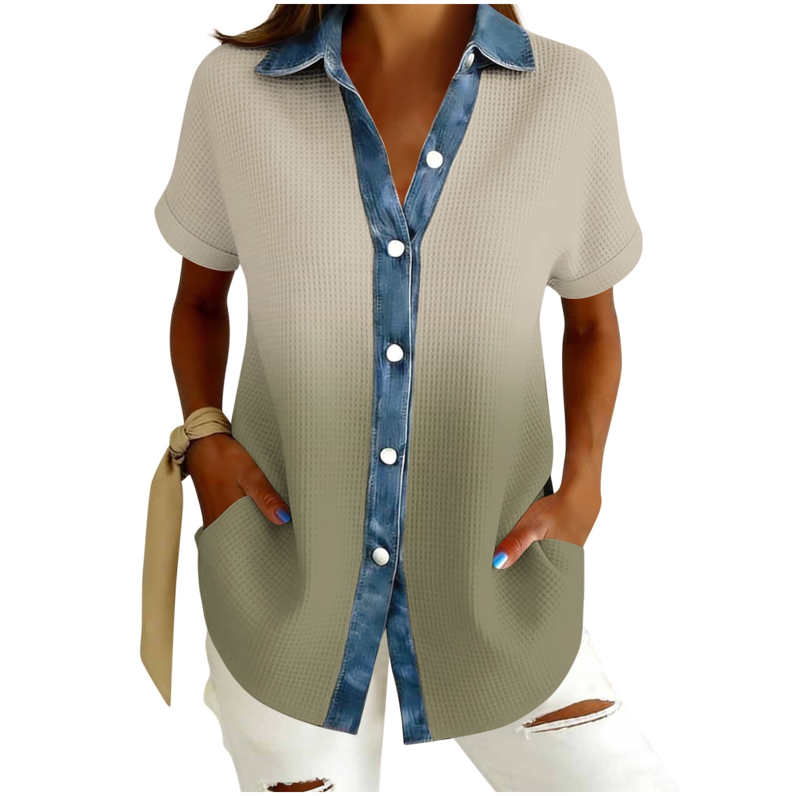 IFNWSV T Shirts for Women Short Sleeve Non Positioning Print Button ...