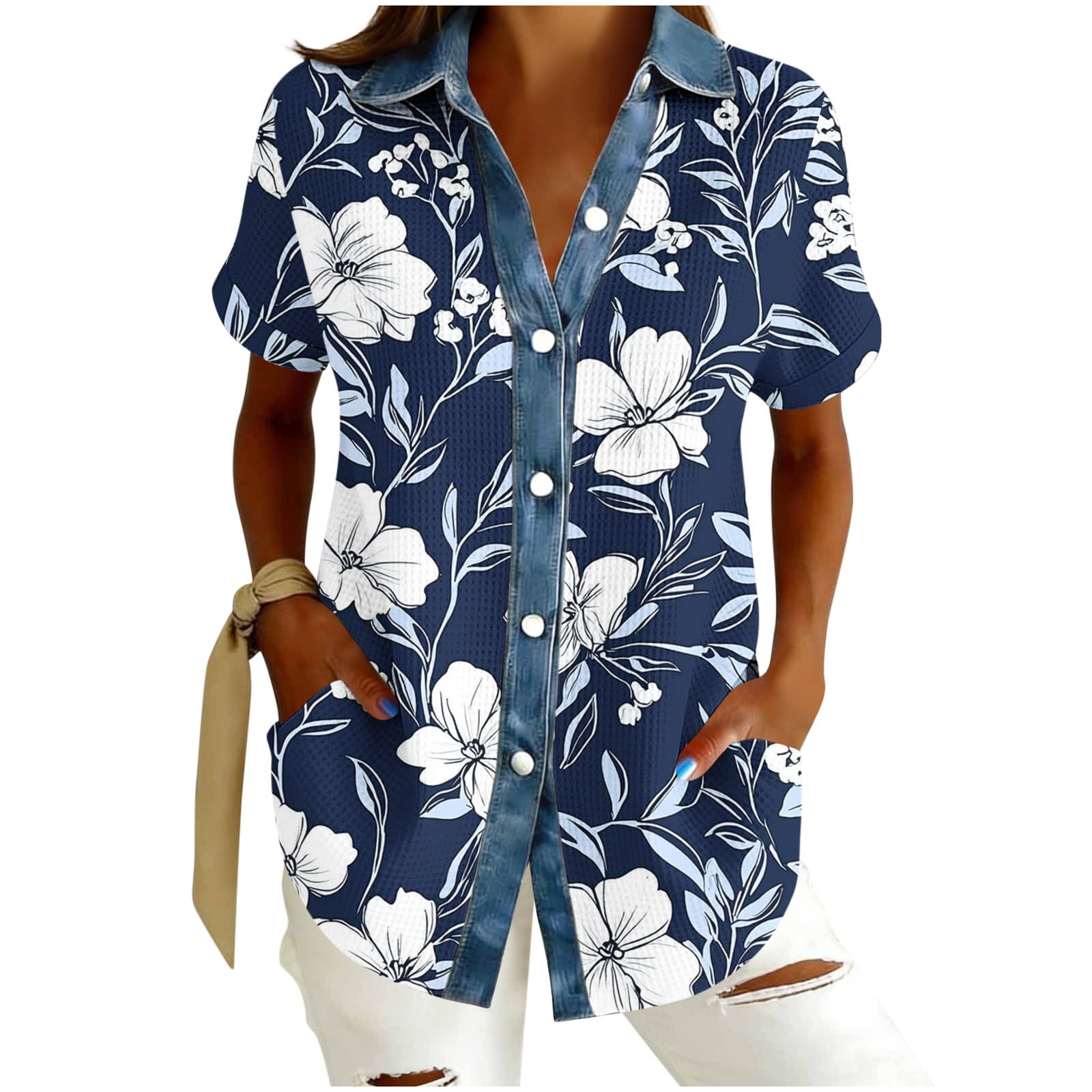 IFNWSV T Shirts for Women Short Sleeve Non Positioning Print Button ...
