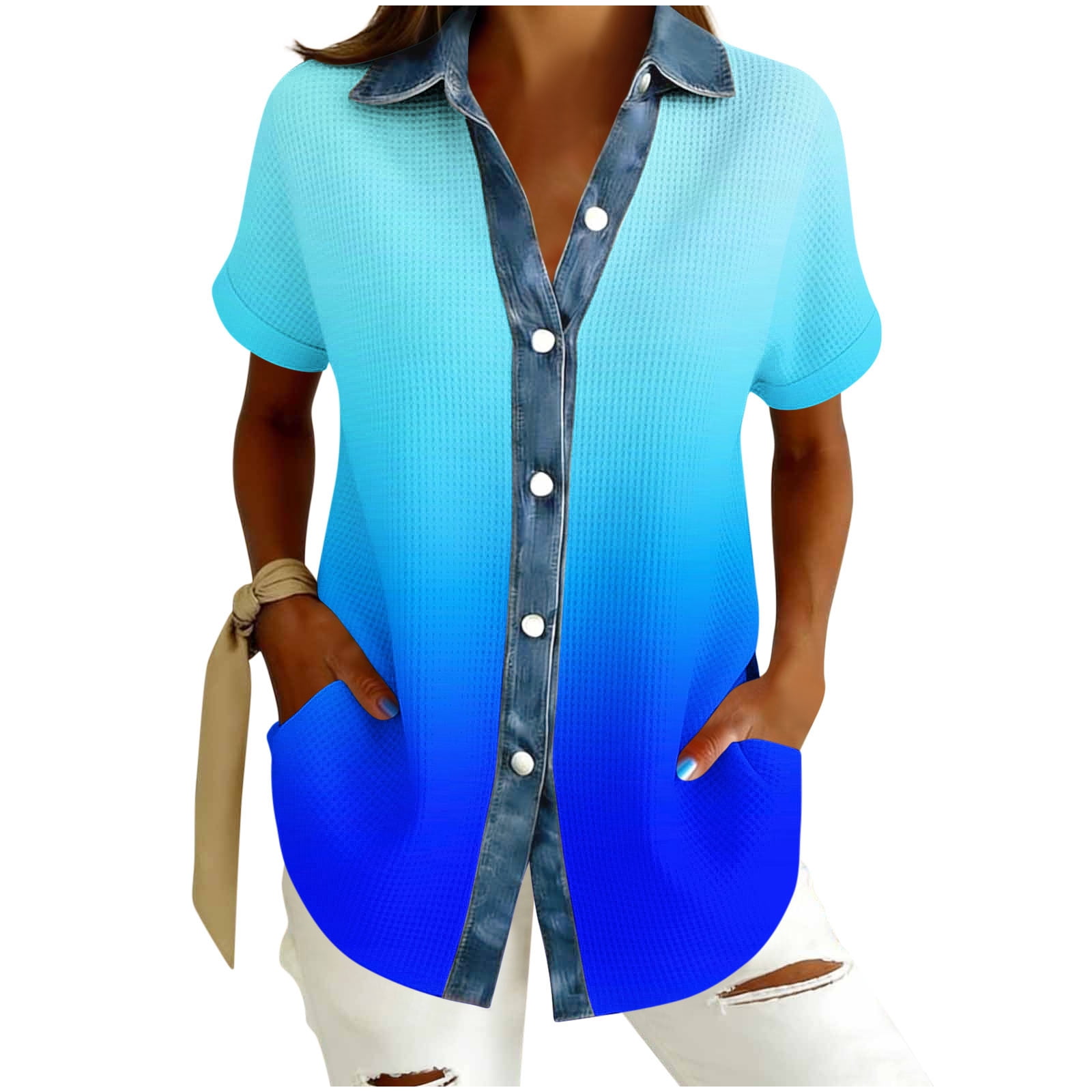 IFNWSV T Shirts for Women Short Sleeve Non Positioning Print Button ...