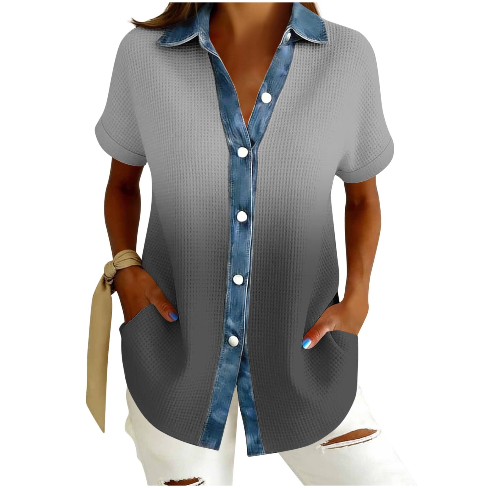 IFNWSV T Shirts for Women Short Sleeve Non Positioning Print Button ...