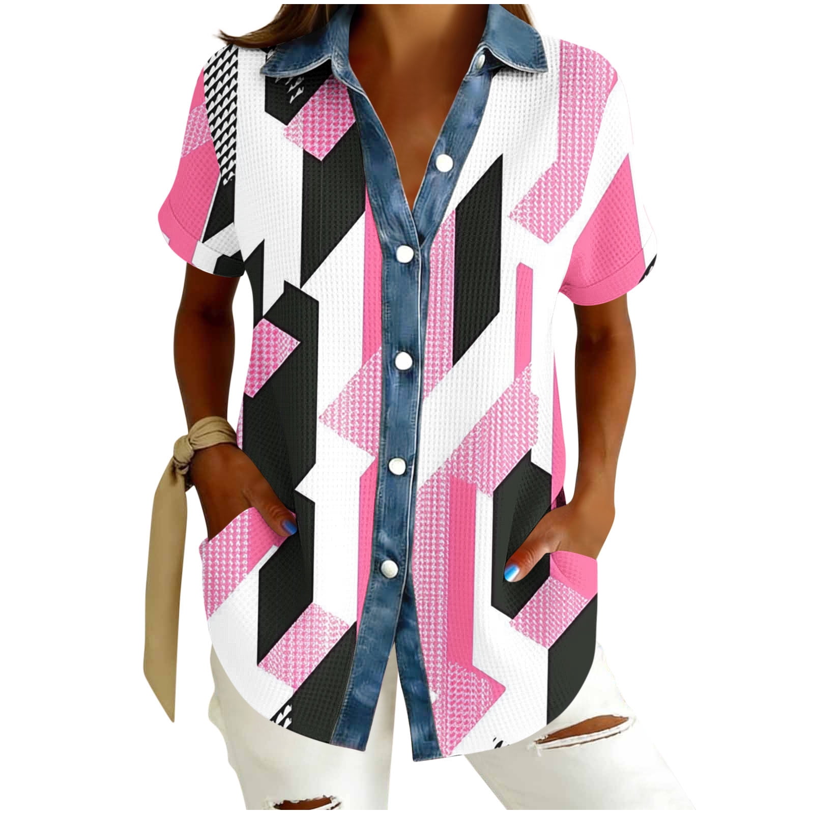 IFNWSV T Shirts for Women Short Sleeve Non Positioning Print Button ...