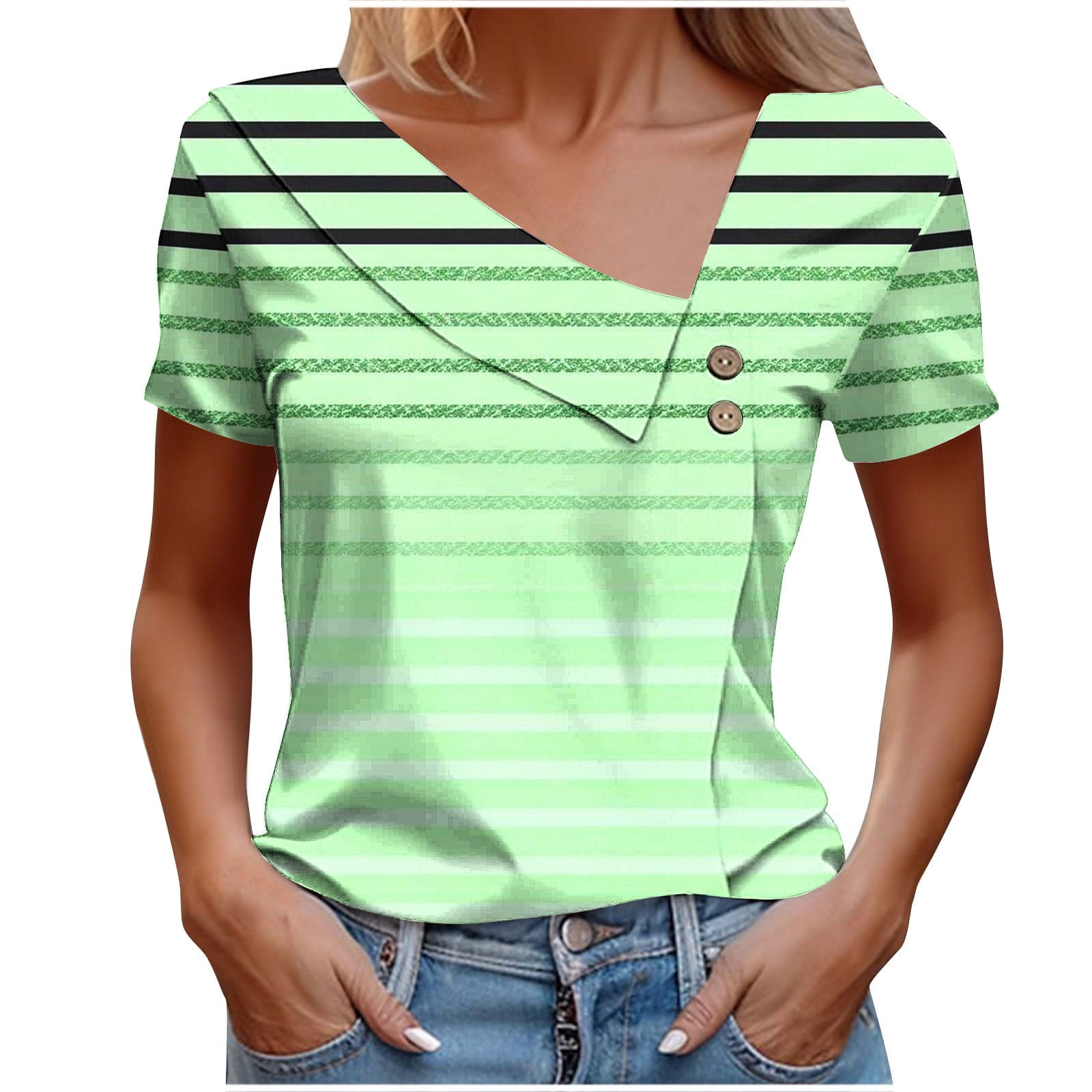 IFNWSV T Shirts for Women Short Sleeve Print Button Down Lapel Collar ...